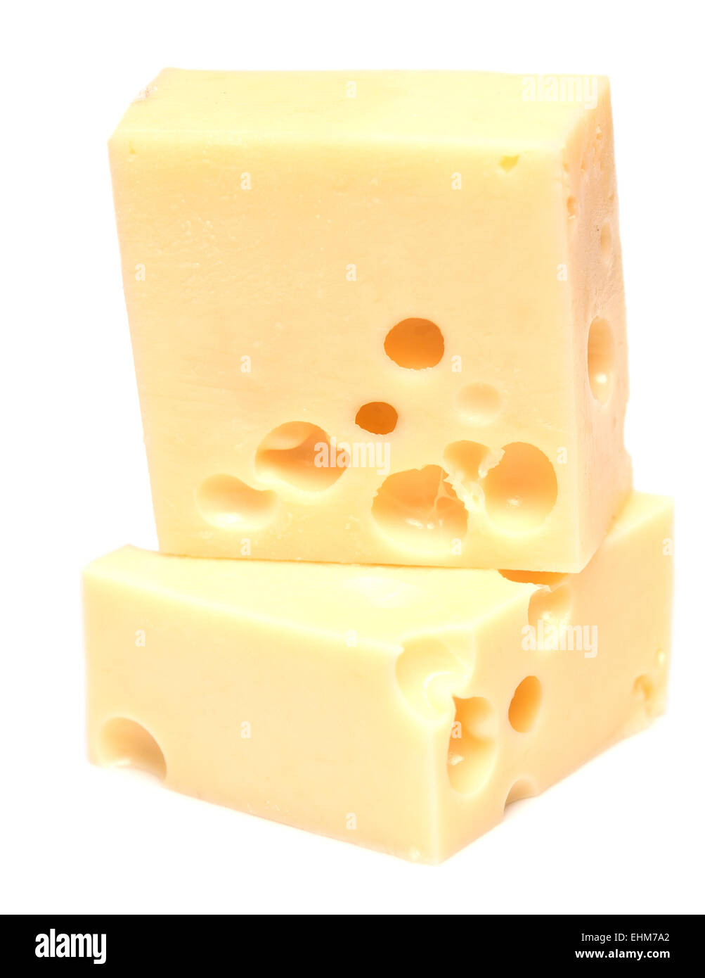 two cheese cubes isolated on white background Stock Photo - Alamy
