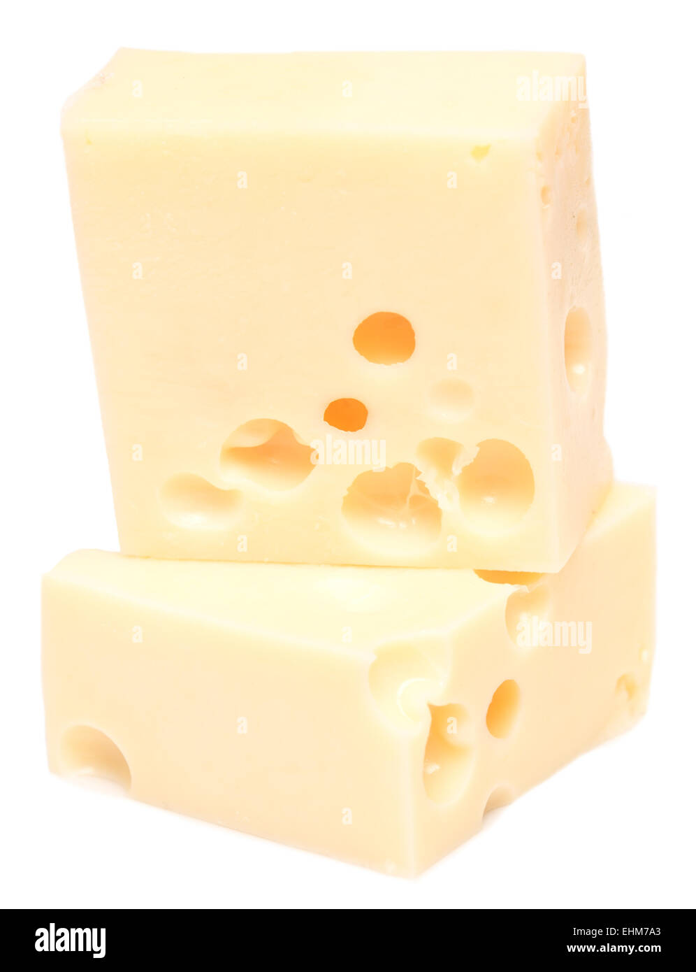 two pieces of cheese on white background Stock Photo - Alamy