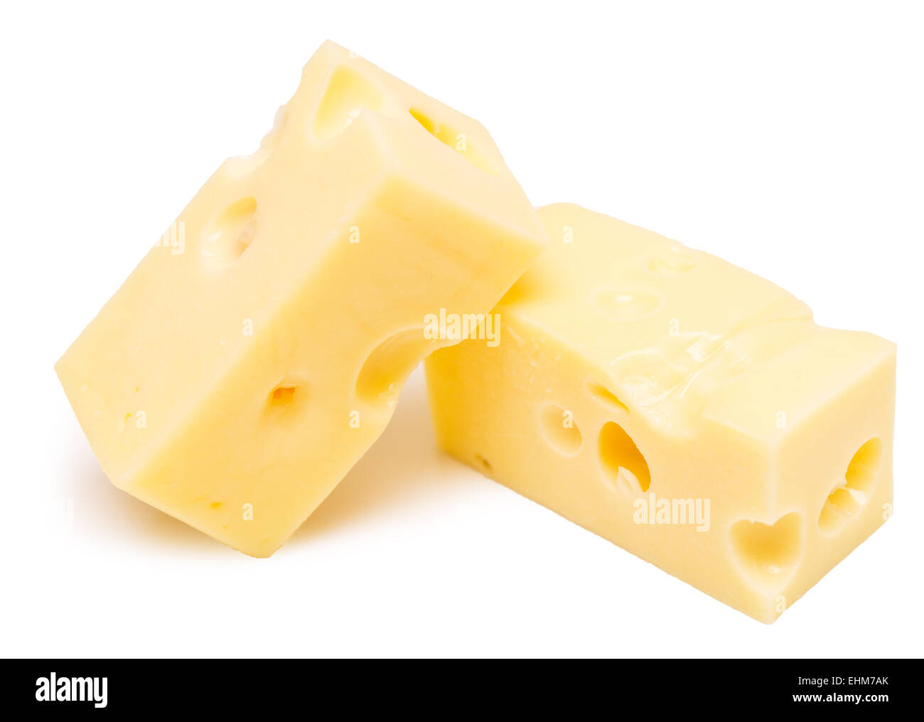 two pieces of cheese on white background Stock Photo - Alamy