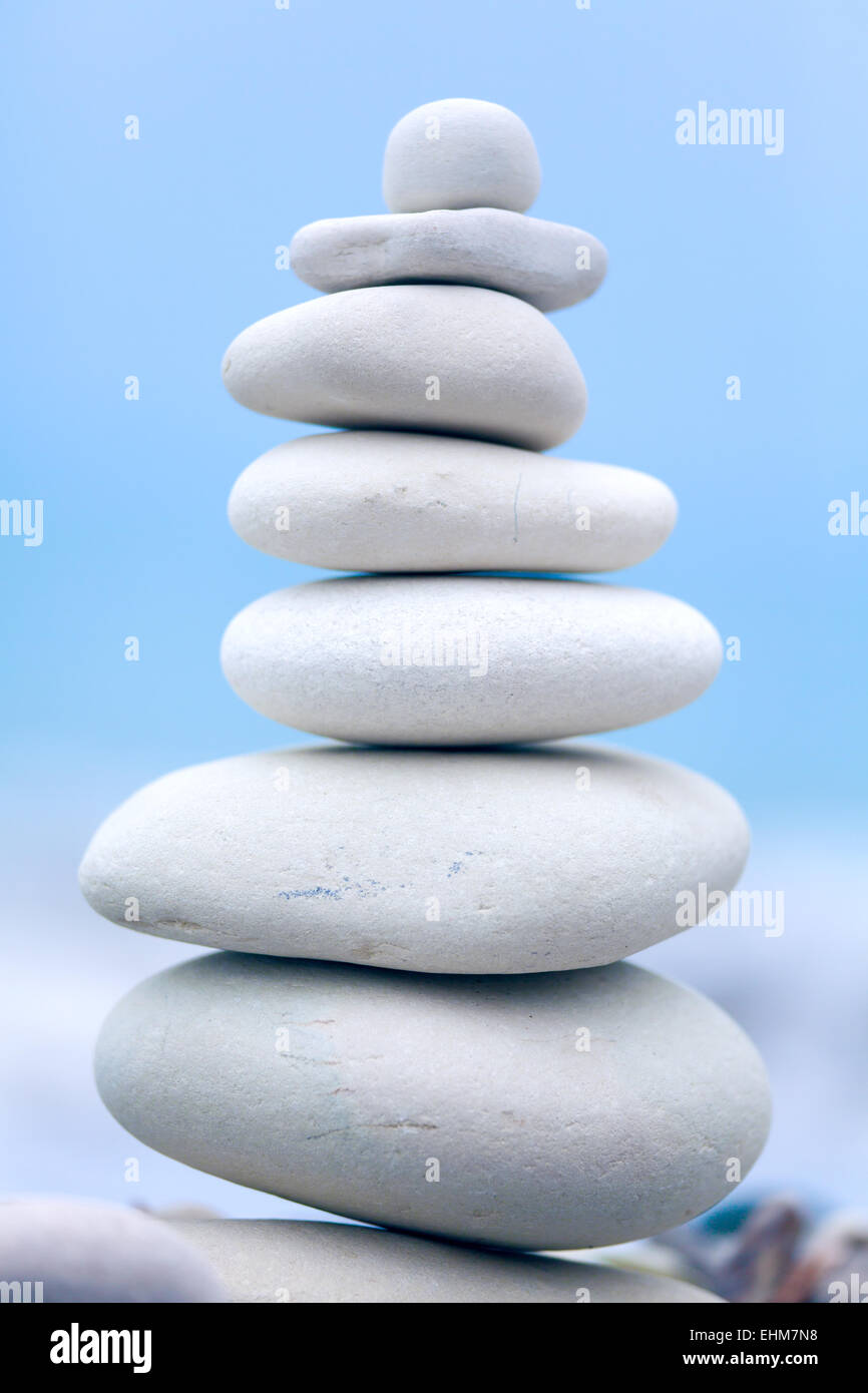 Pyramid of stones on Cyprus beach Stock Photo - Alamy