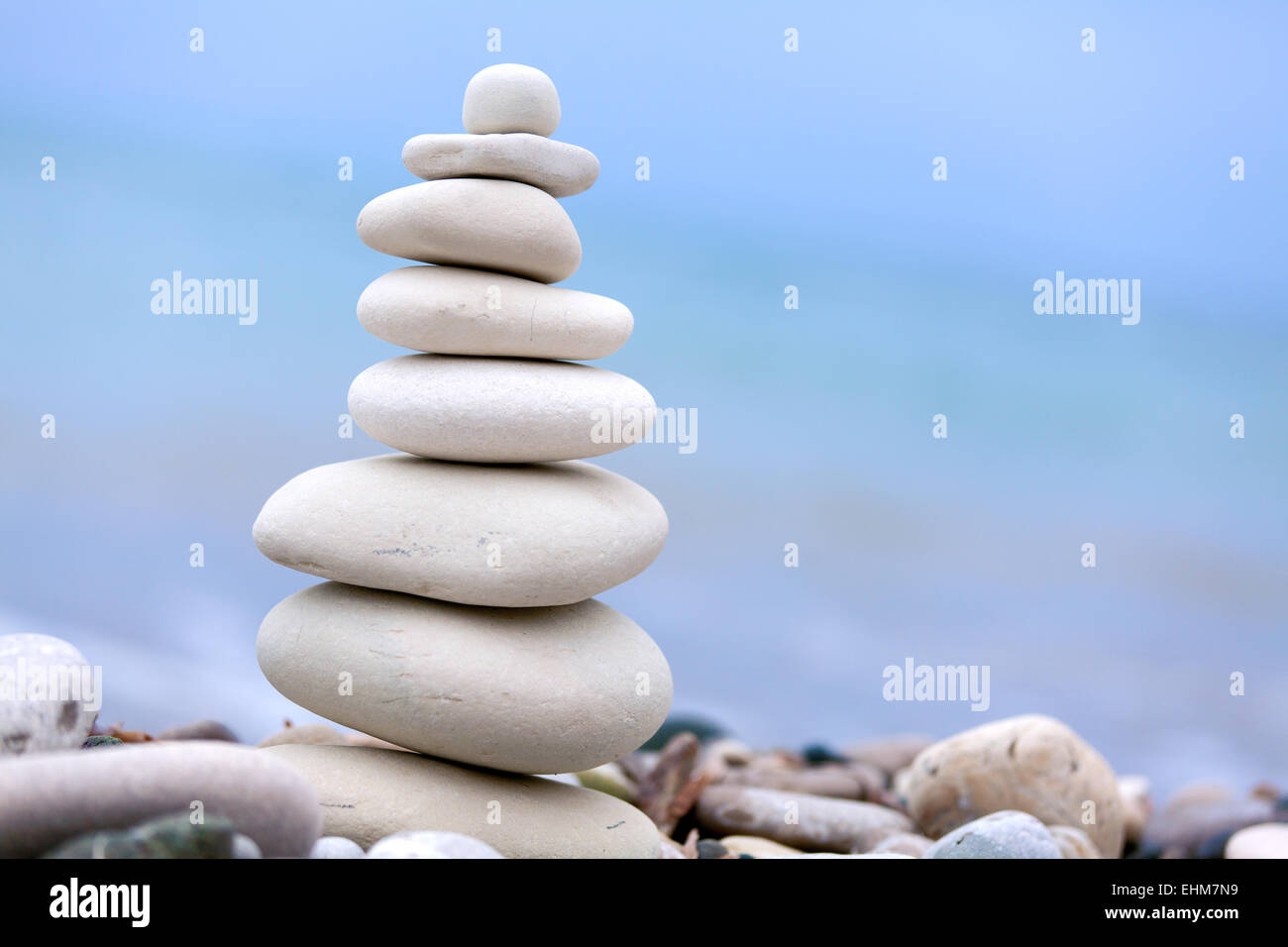 Pyramid of stones on Cyprus beach Stock Photo - Alamy