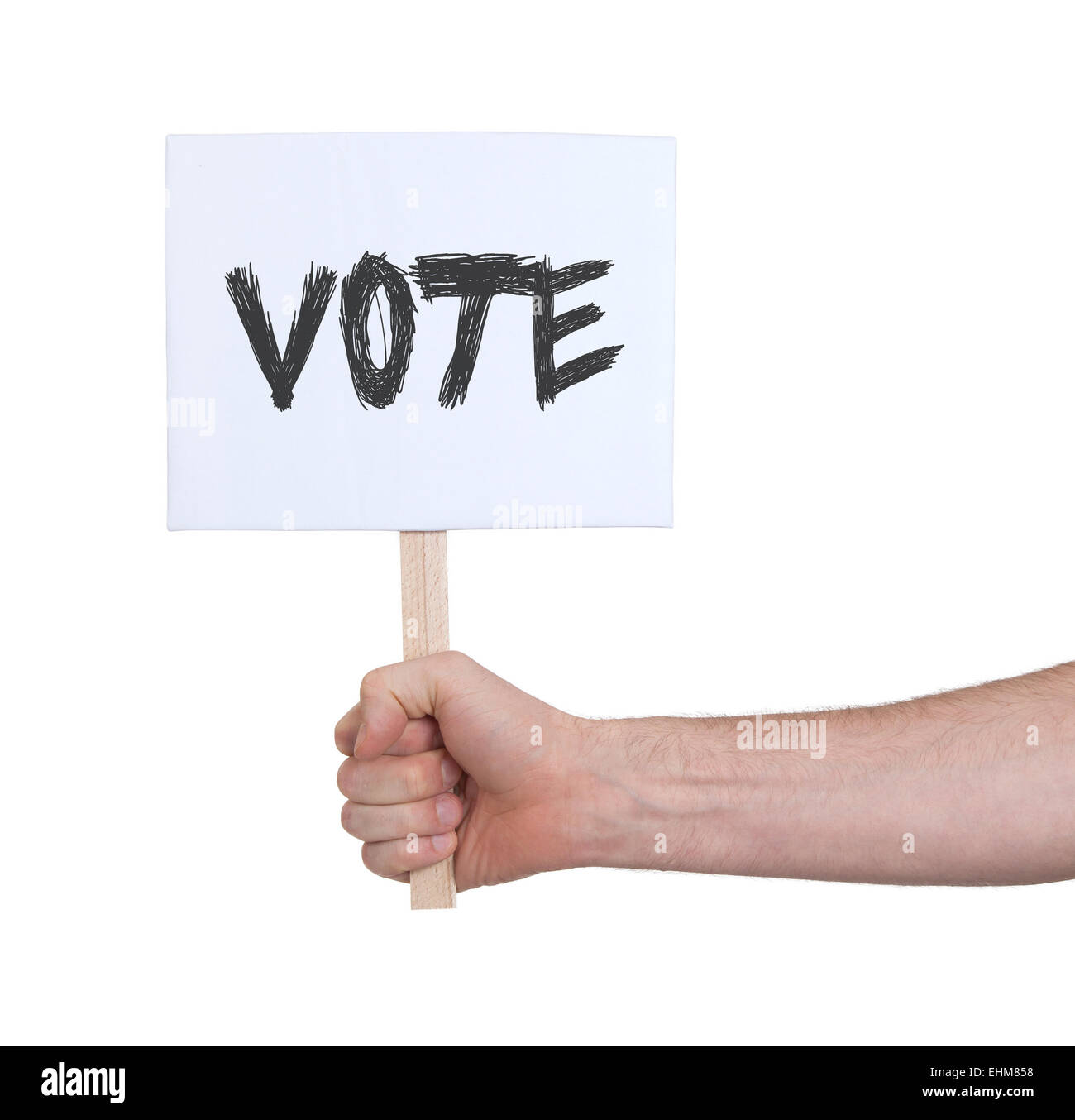Hand holding sign, isolated on white - Vote Stock Photo - Alamy