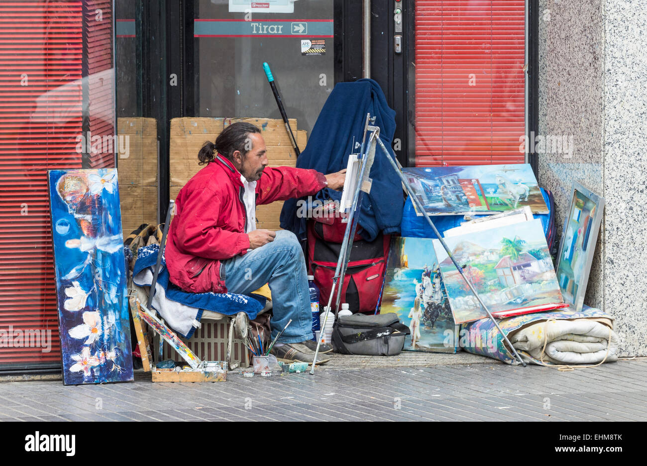Homeless artist living and painting in former Bank doorway in Las ...