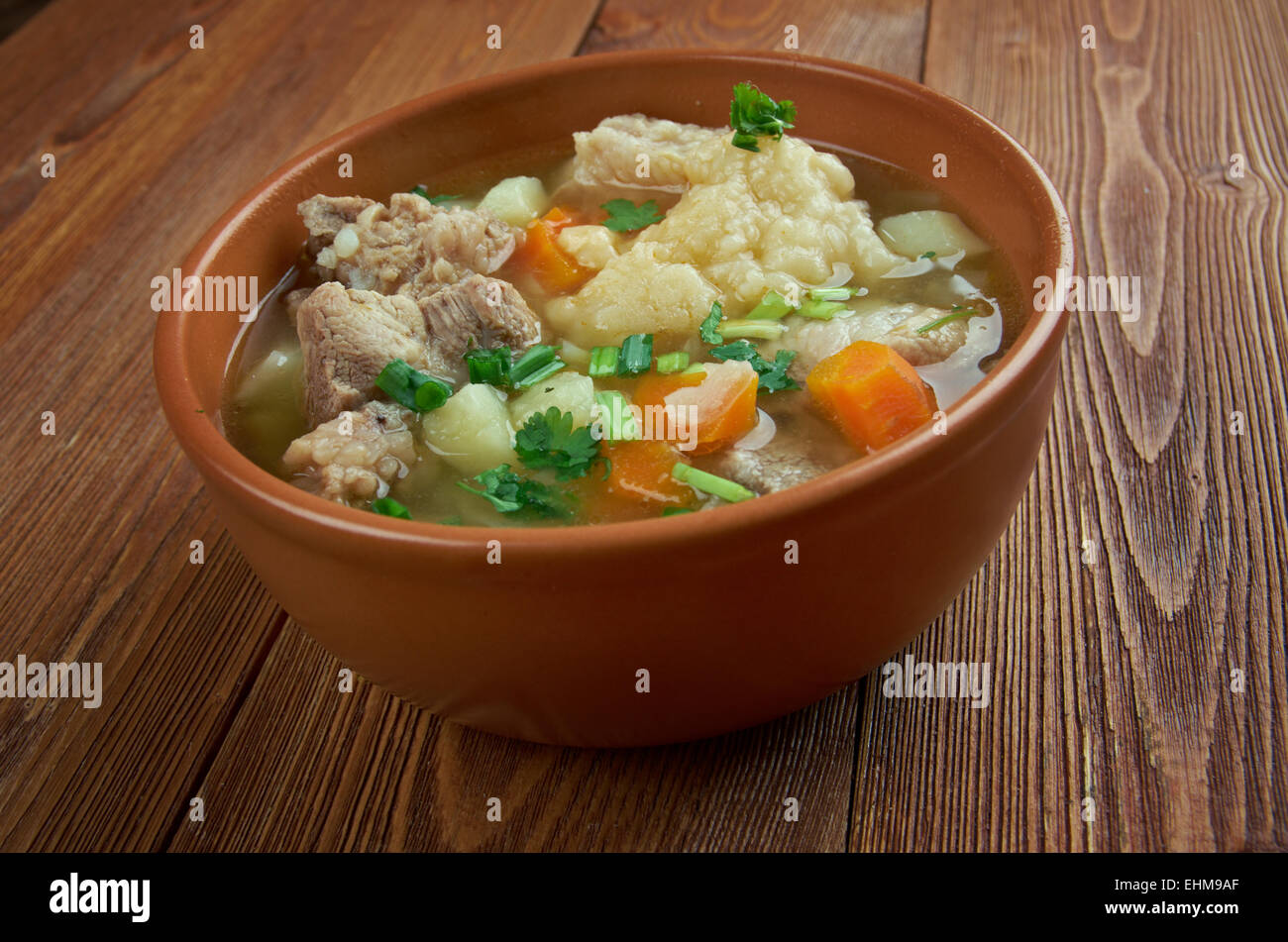 Kottsoppa med klimp - meat and vegetable soup eaten in Sweden Stock ...