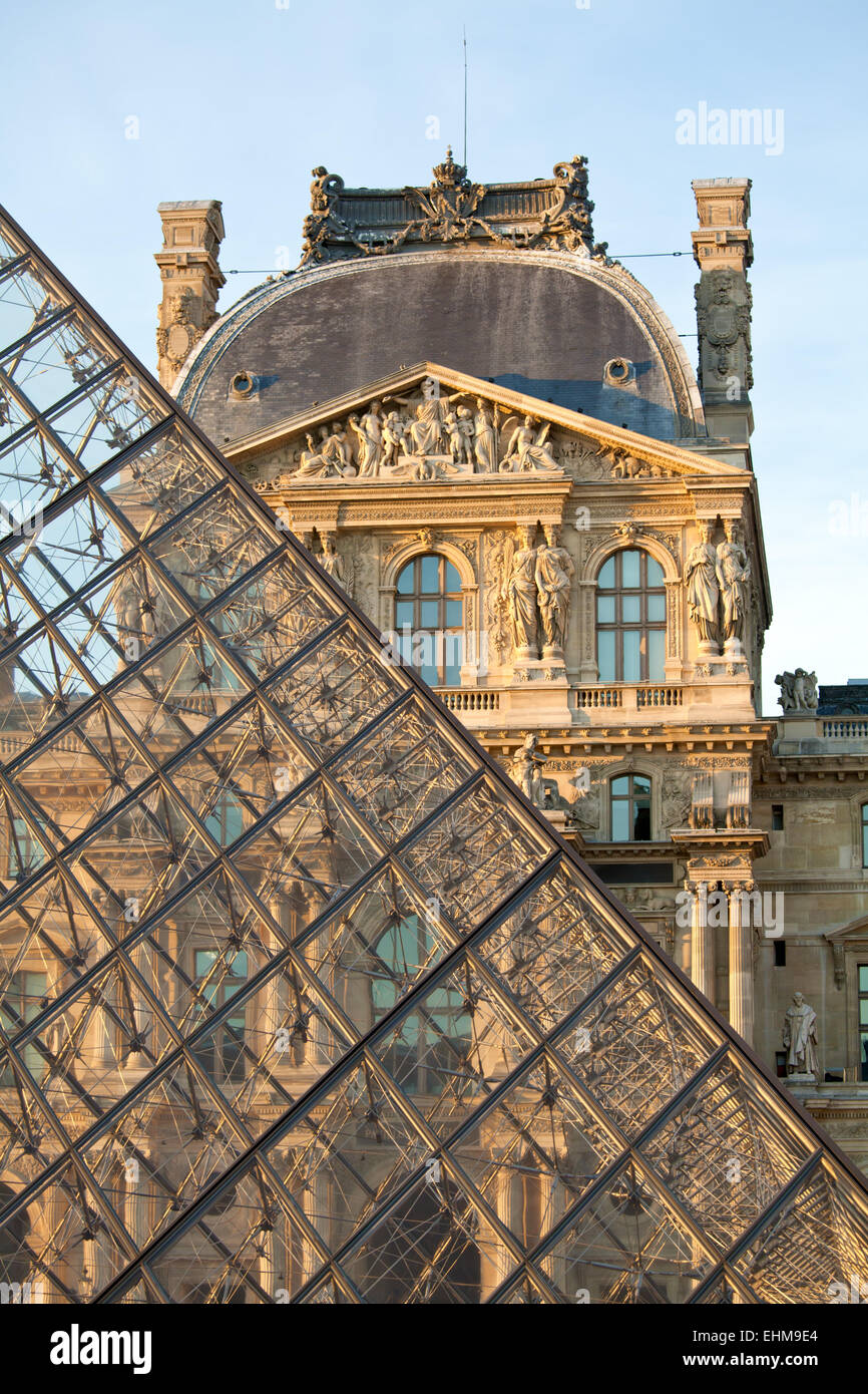 The Louvre Palace and Pyramid before sunset, Paris, France Stock Photo ...