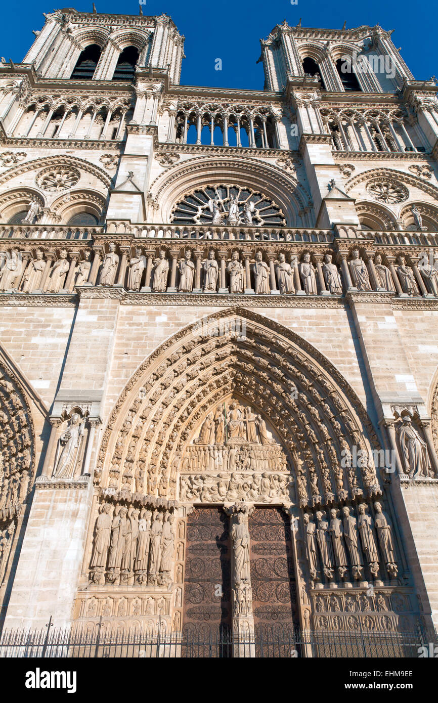 Wide-angle view of West facade, Cathedral Notre Dame de Paris (1160 ...
