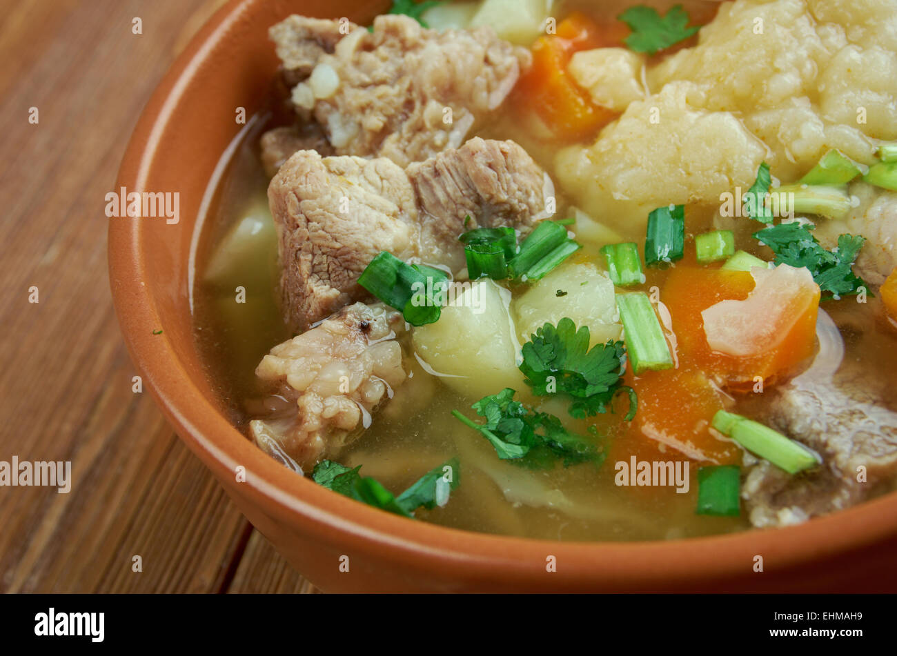 Kottsoppa med klimp - meat and vegetable soup eaten in Sweden Stock ...