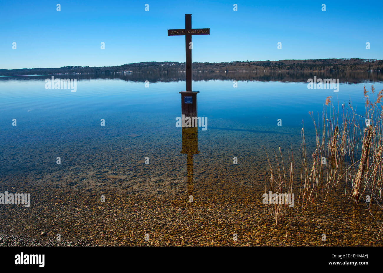 King Ludwig II. Memorial Cross, Lake Starnberg, Bavaria, Germany Stock ...