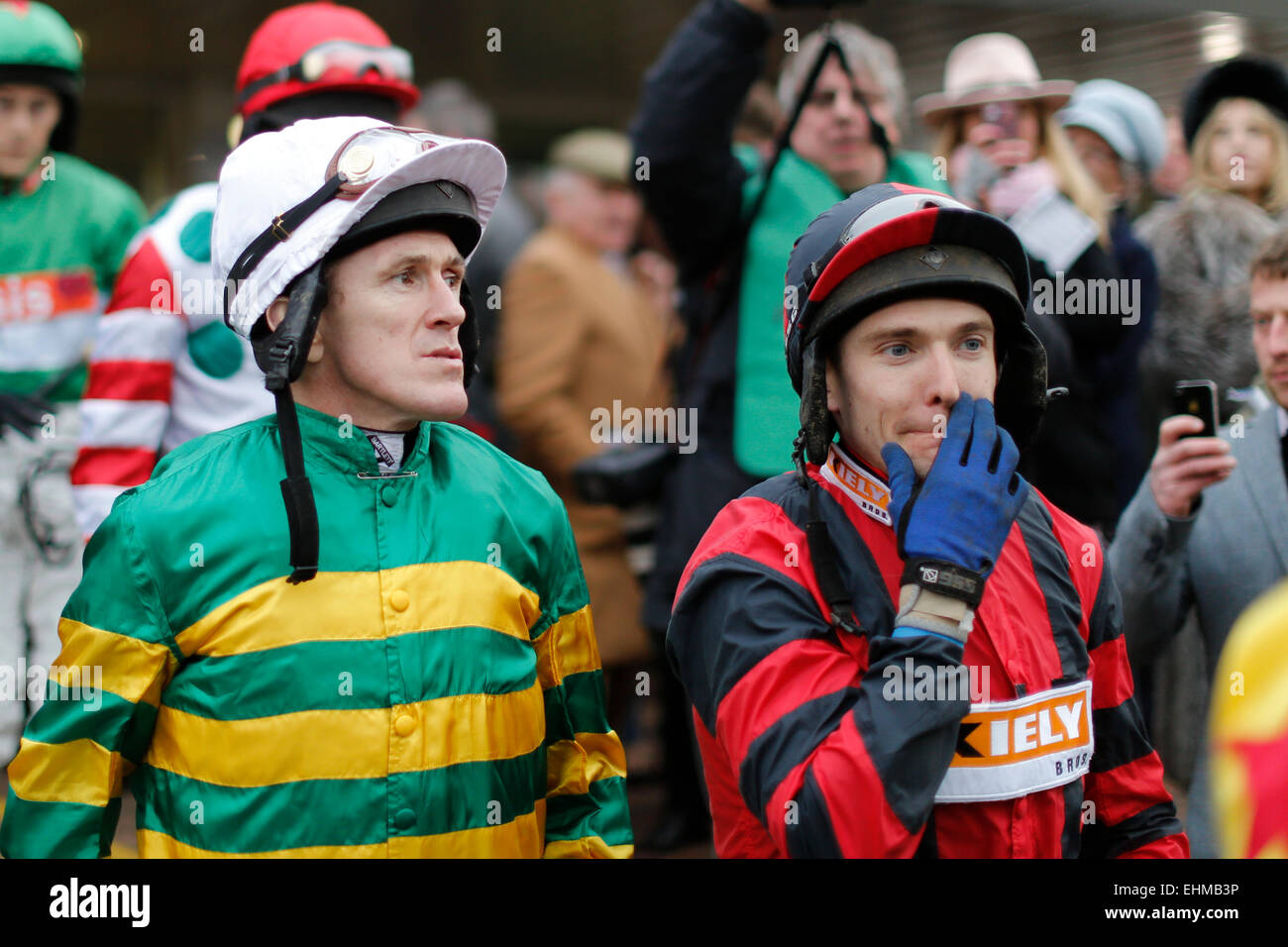 13.03.2015 - Cheltenham; Jockey A P McCoy (left) and Tom Scudamore in ...