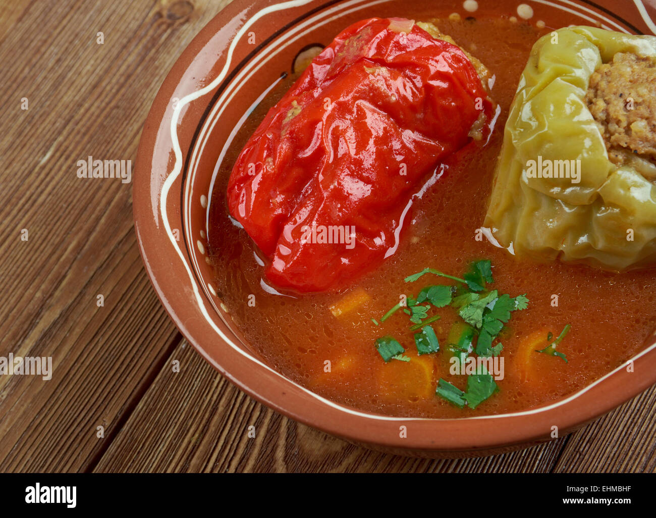 dolma-shurpa - soup with stuffed peppers.Uzbek cuisine Stock Photo - Alamy
