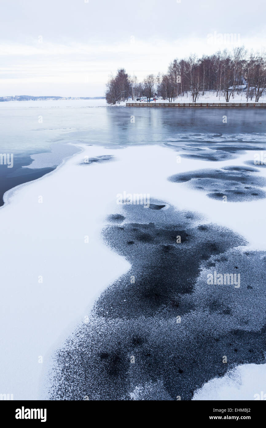 Thin ice at lake Stock Photo - Alamy