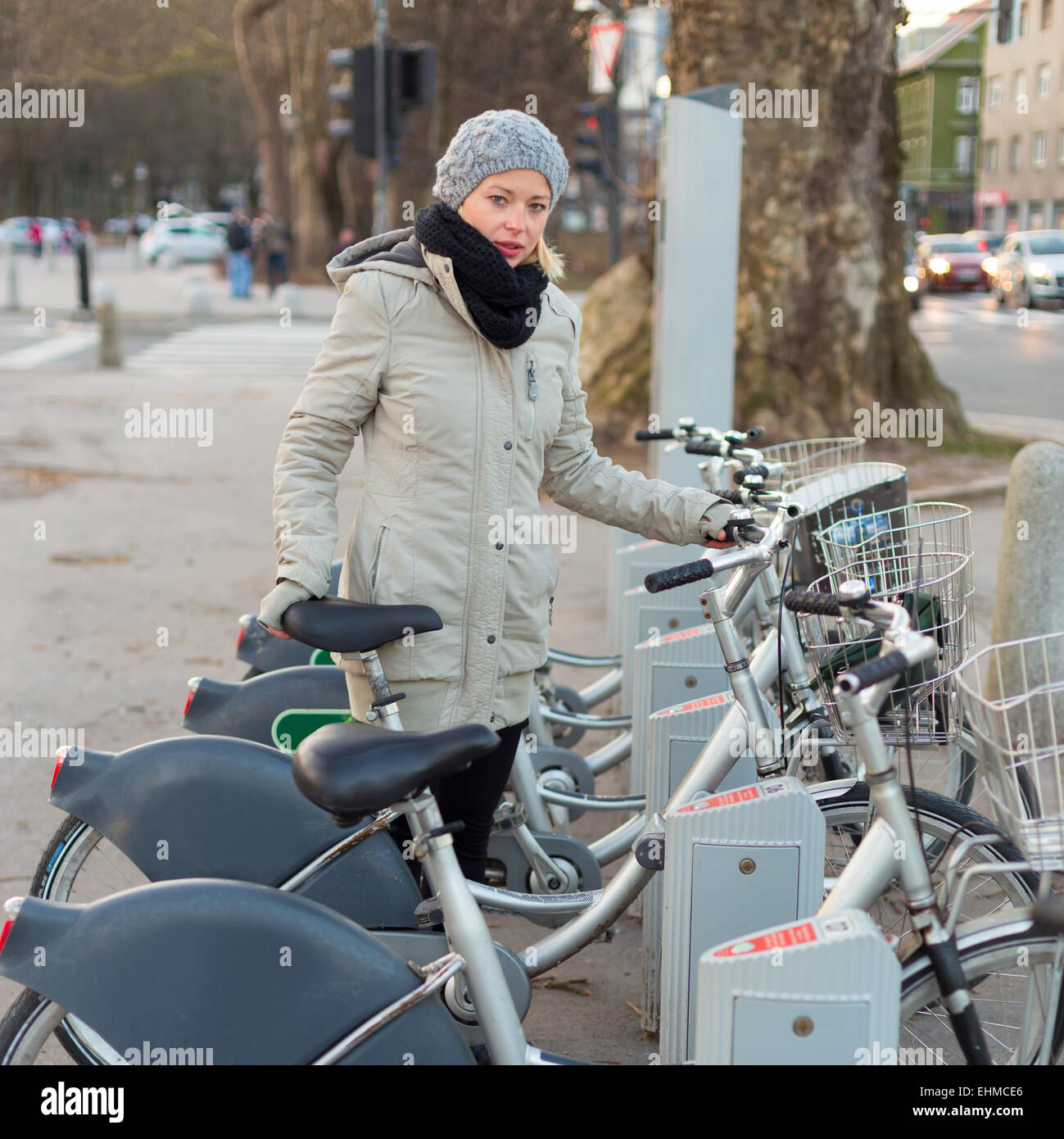 Station of urban bicycles for rent Stock Photo - Alamy
