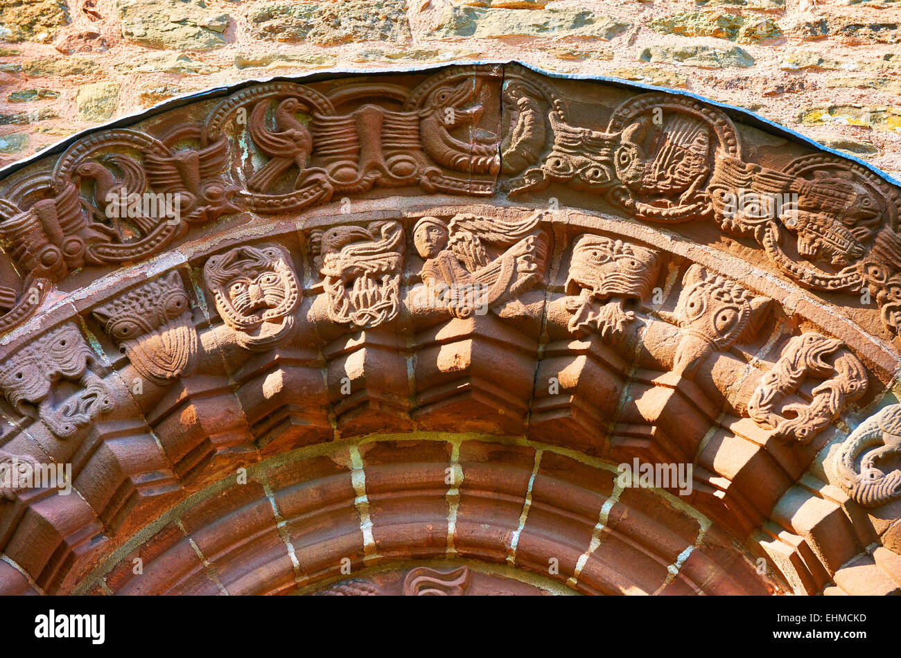 Norman Romanesque relief sculptures of dragons and mythical creatures ...