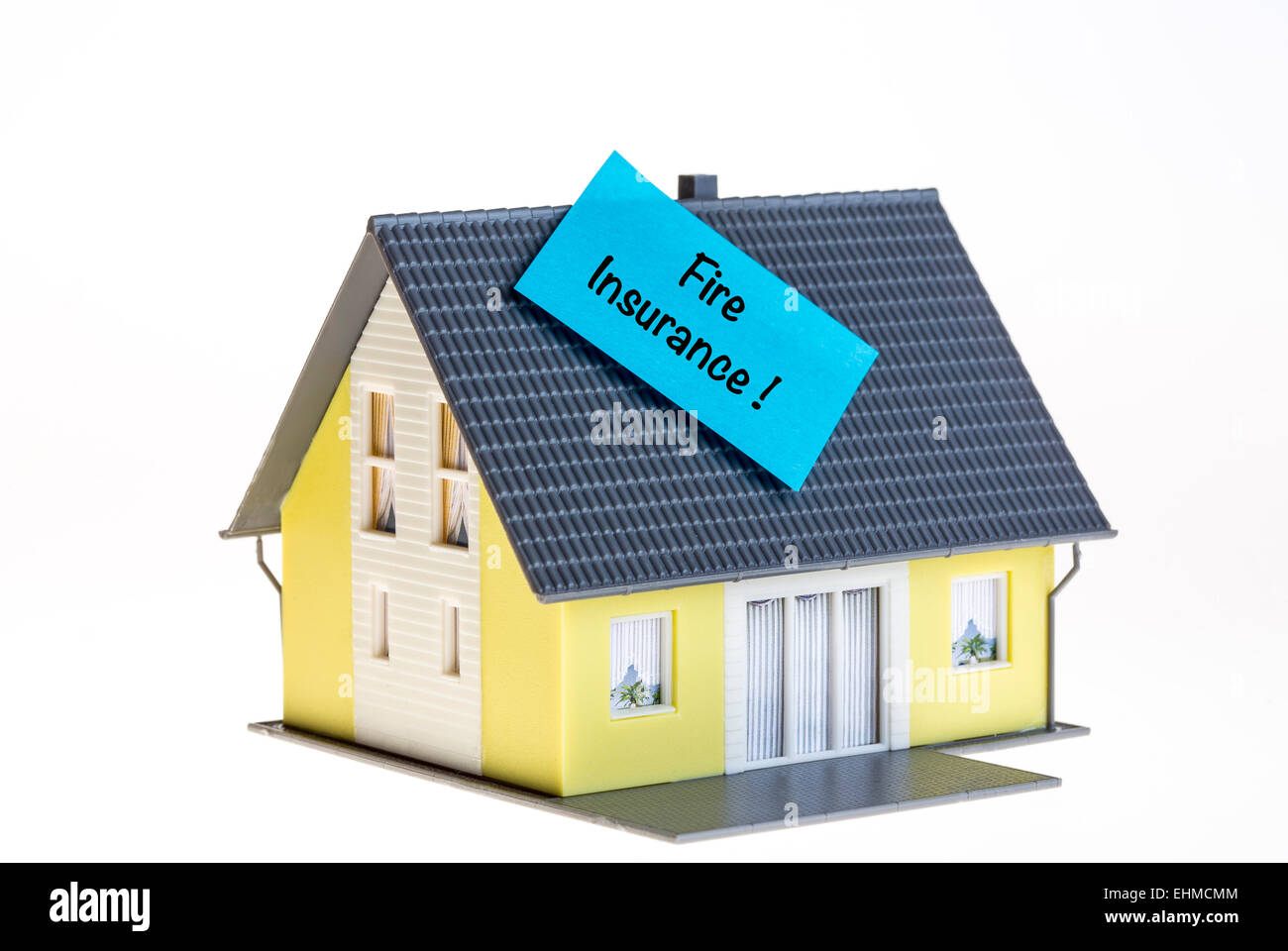 Symbolic image, house with a Post-it note, fire insurance Stock Photo ...