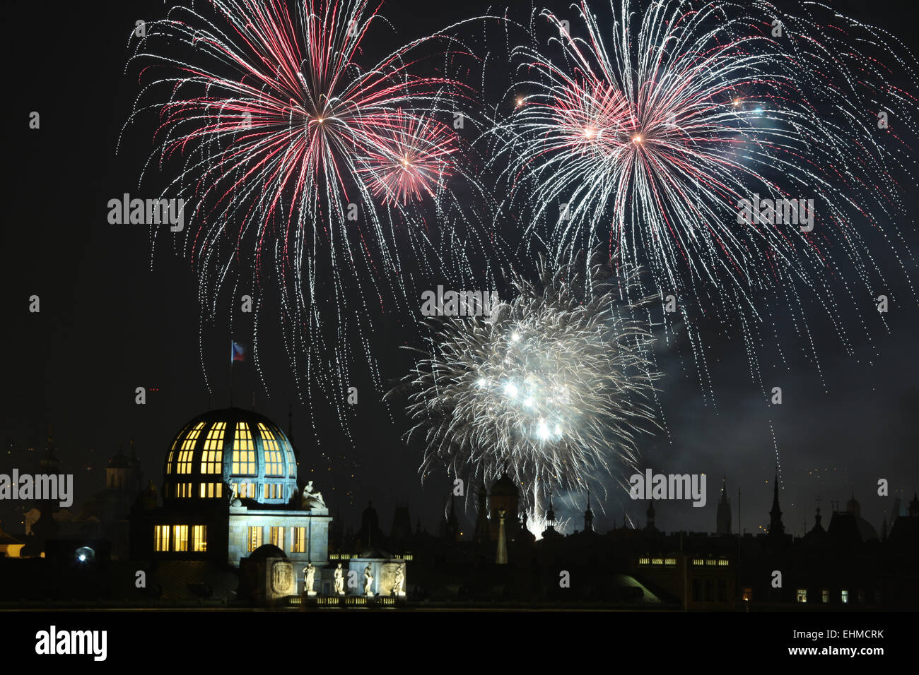 celebrate festival fire work on black sky background Stock Photo - Alamy