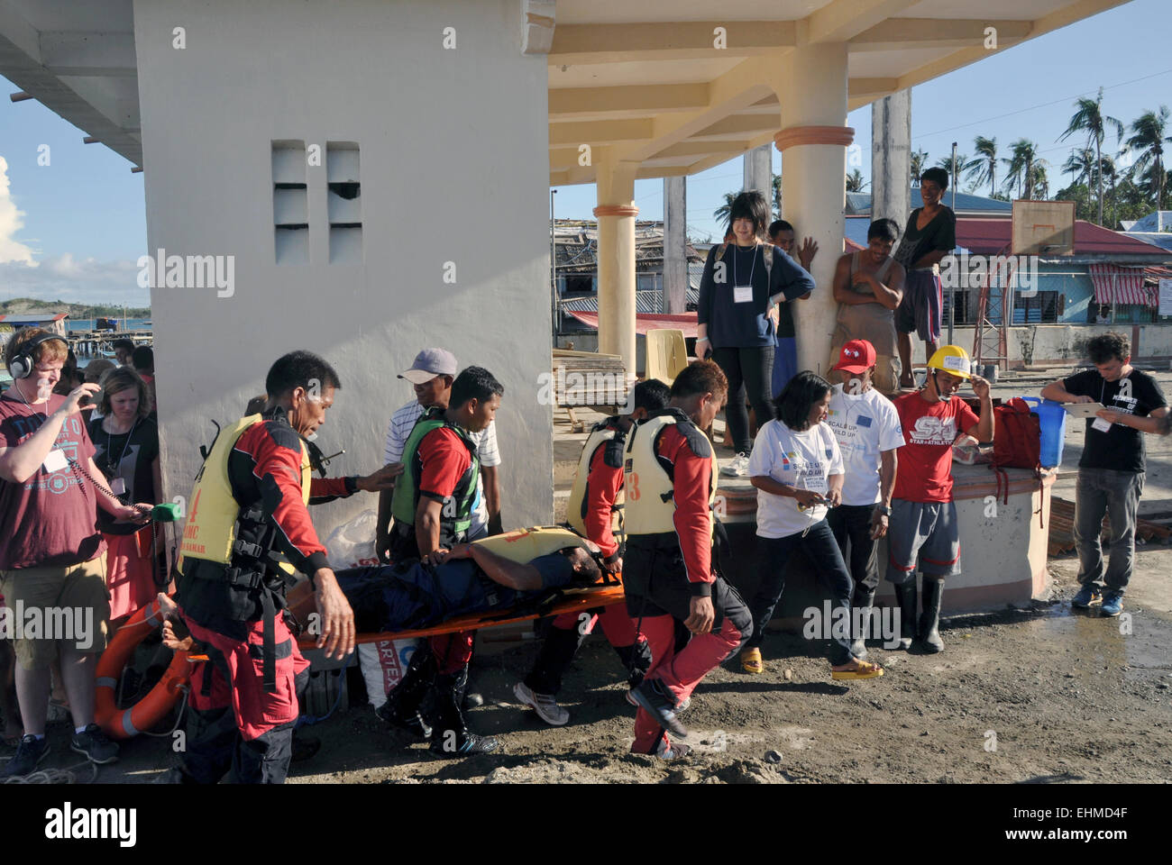 Evacuation exercise in case of typhoon or other natural disaster took ...