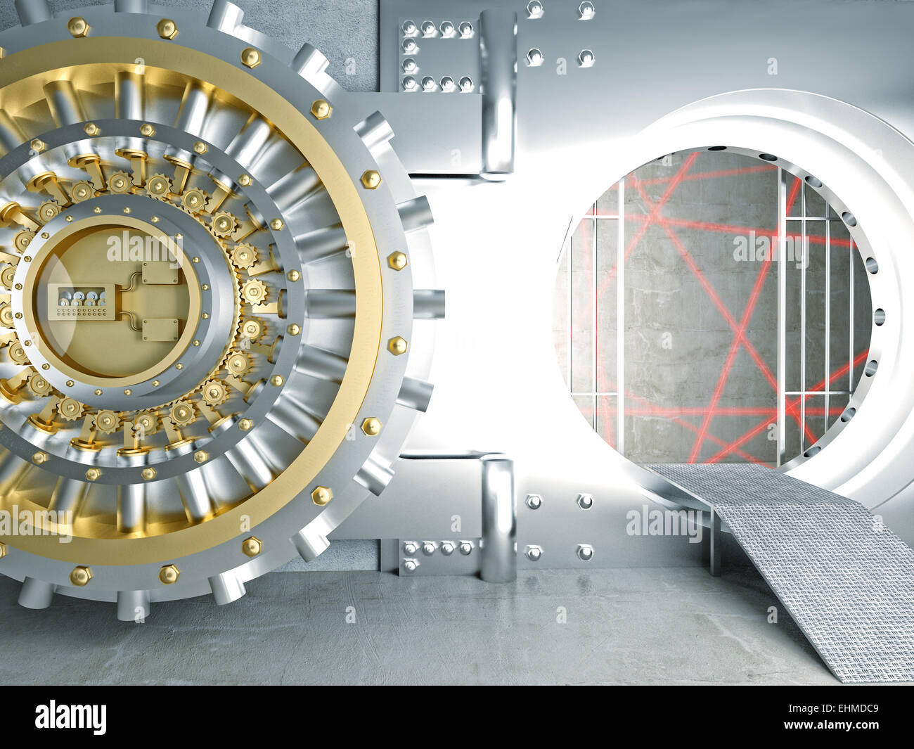 huge vault door and laser lines Stock Photo - Alamy