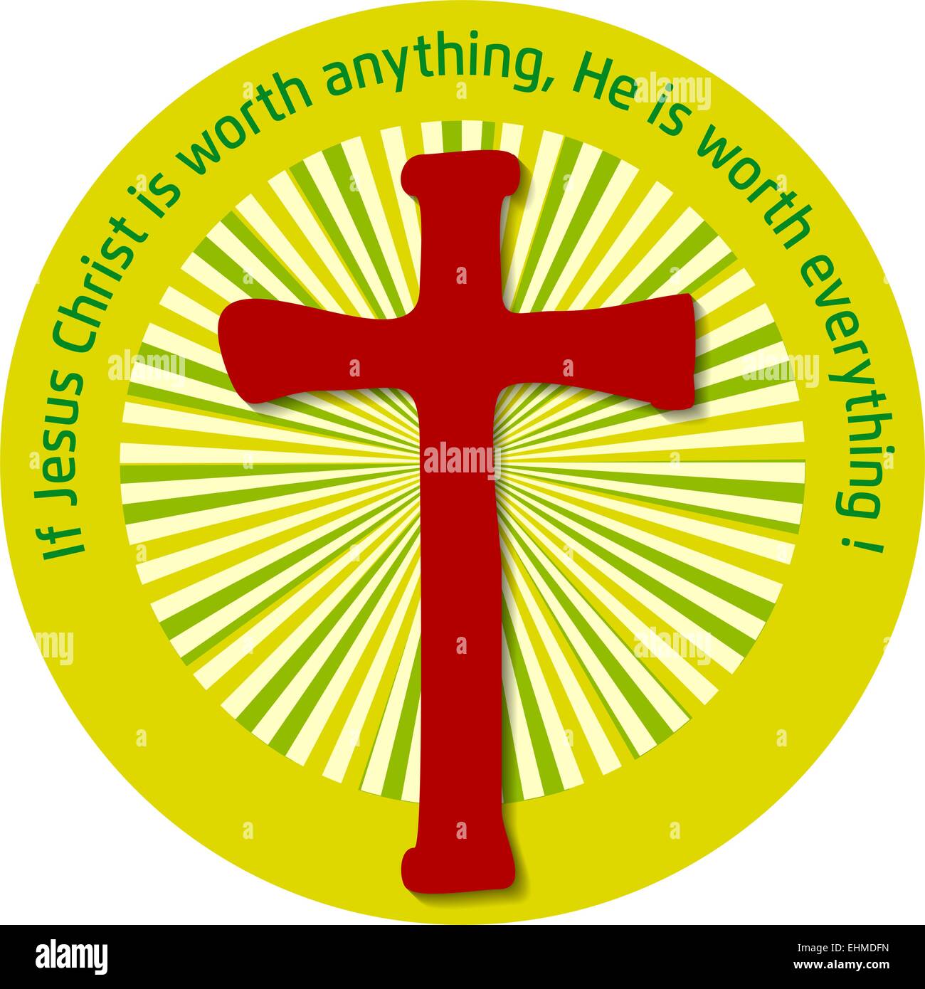 A Crucifix in a circle with a sunburst effect in the back and a Gospel ...