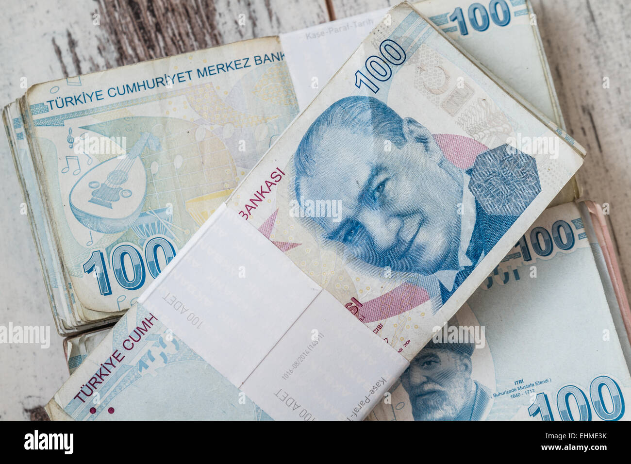 Bunch of Turkish Lira over white wooden background Stock Photo - Alamy