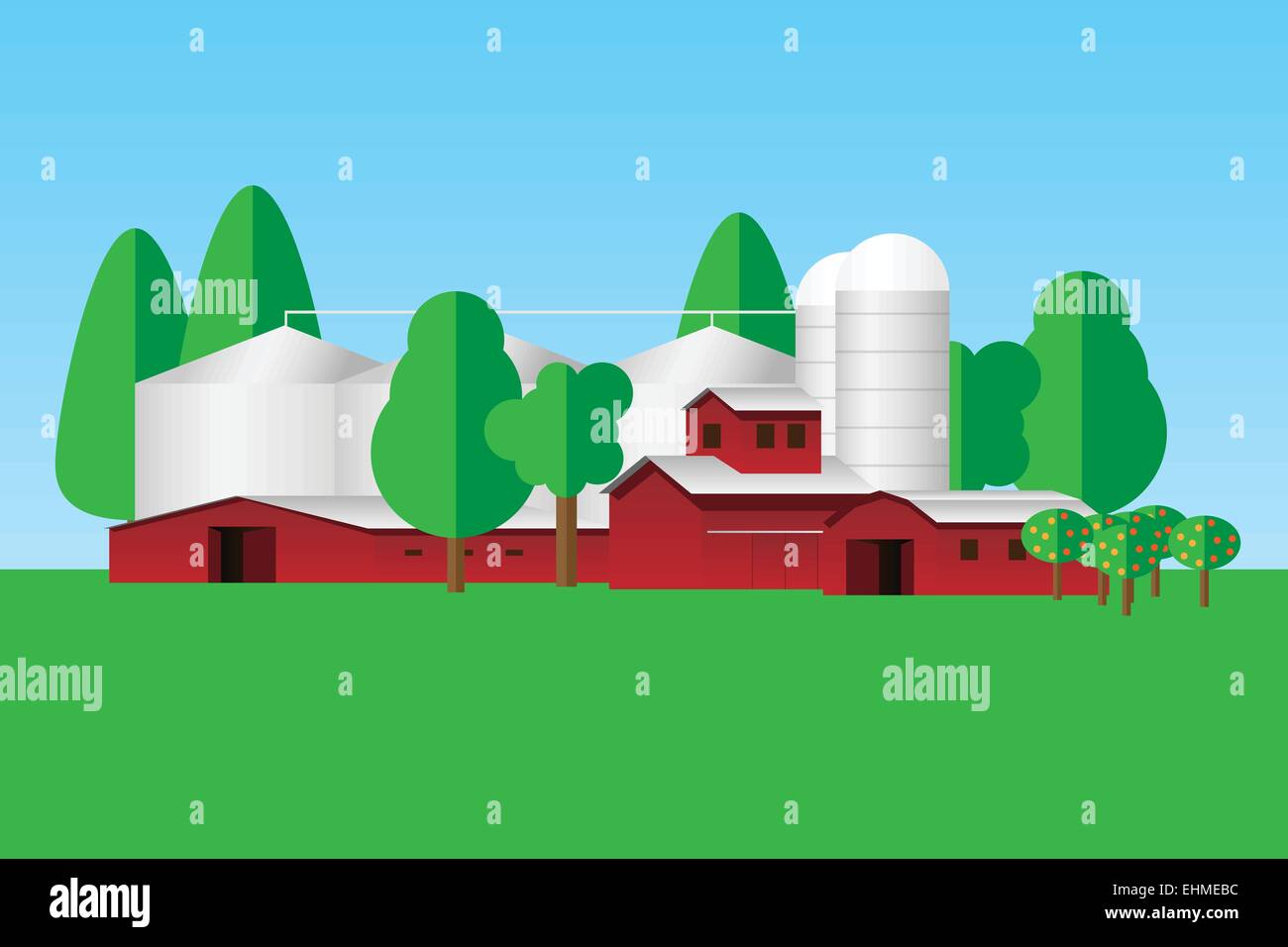 Farm buildings and trees - simple flat design Stock Vector Image & Art ...