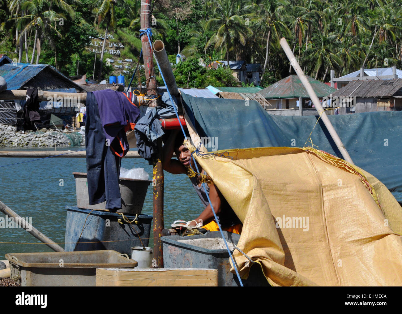 Fishing boat is pictured in Tarangnan on the Samar Island, Philippines ...