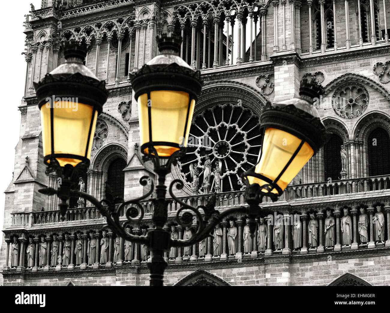 Notre Dame cathedral lamps in Paris Stock Photo - Alamy