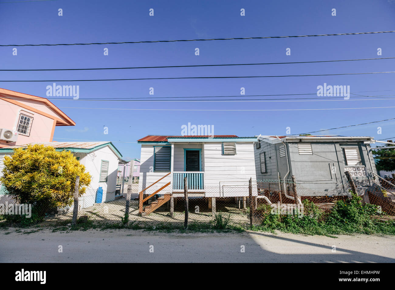 Timber houses on Caye Caulker, Belize Stock Photo - Alamy
