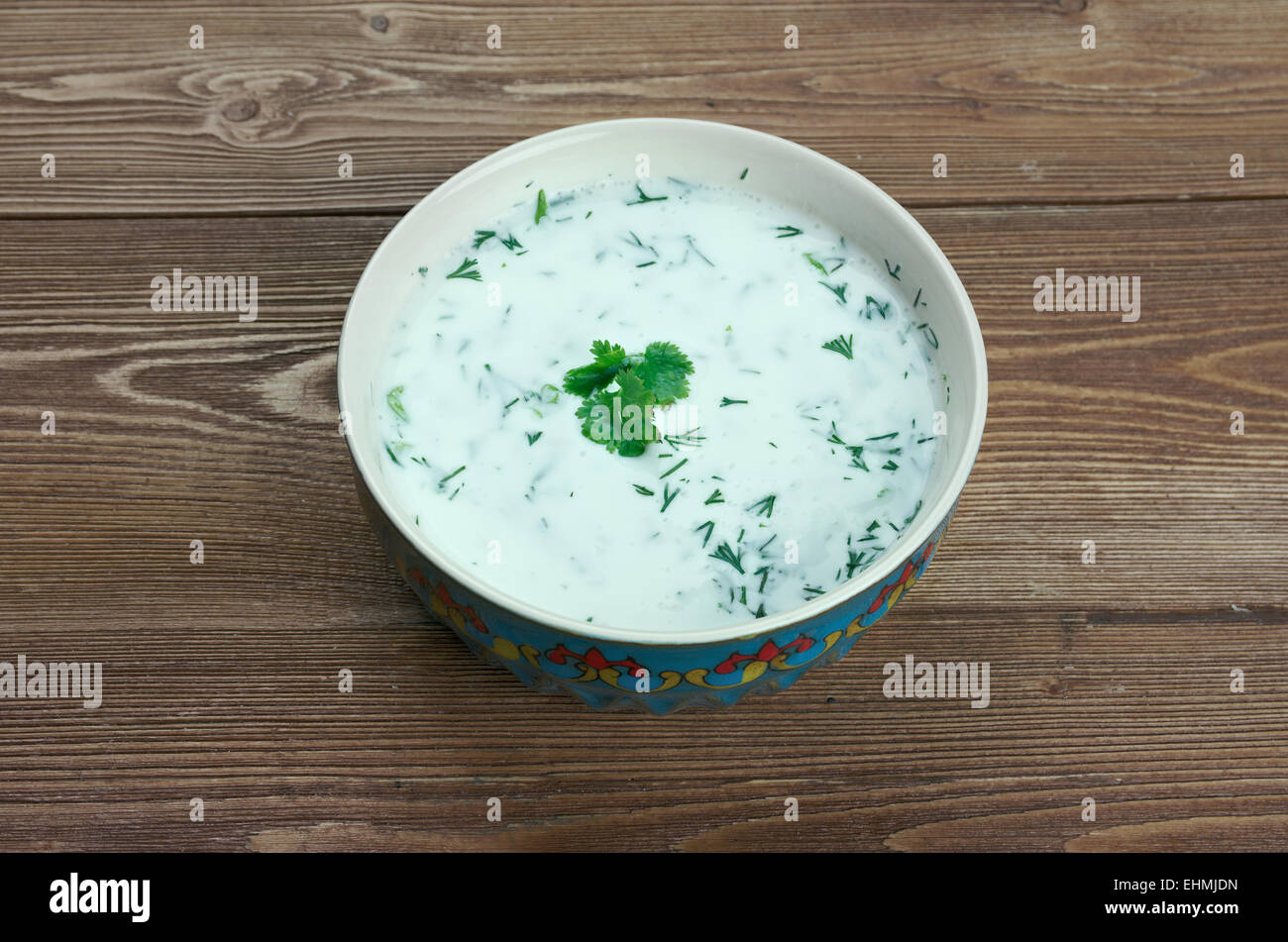 dovga - national meal of Azerbaijani cuisine.yoghurt soup cooked with a ...