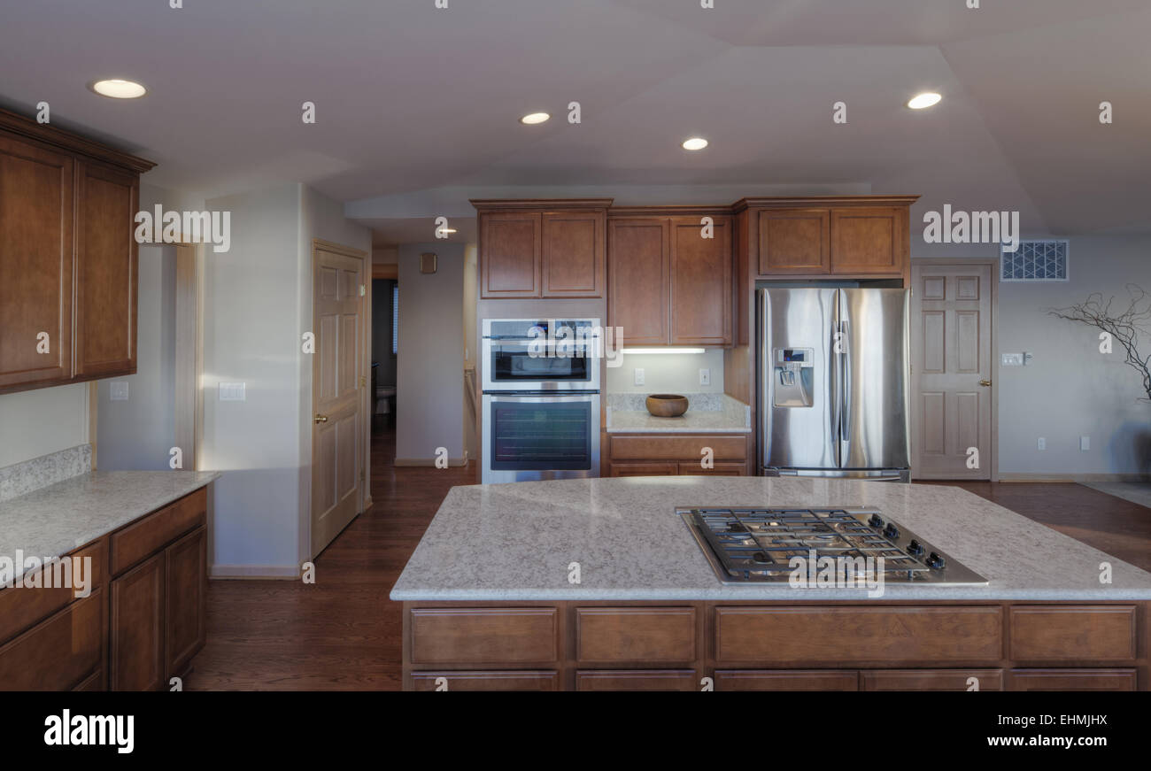 Island in open kitchen area Stock Photo - Alamy