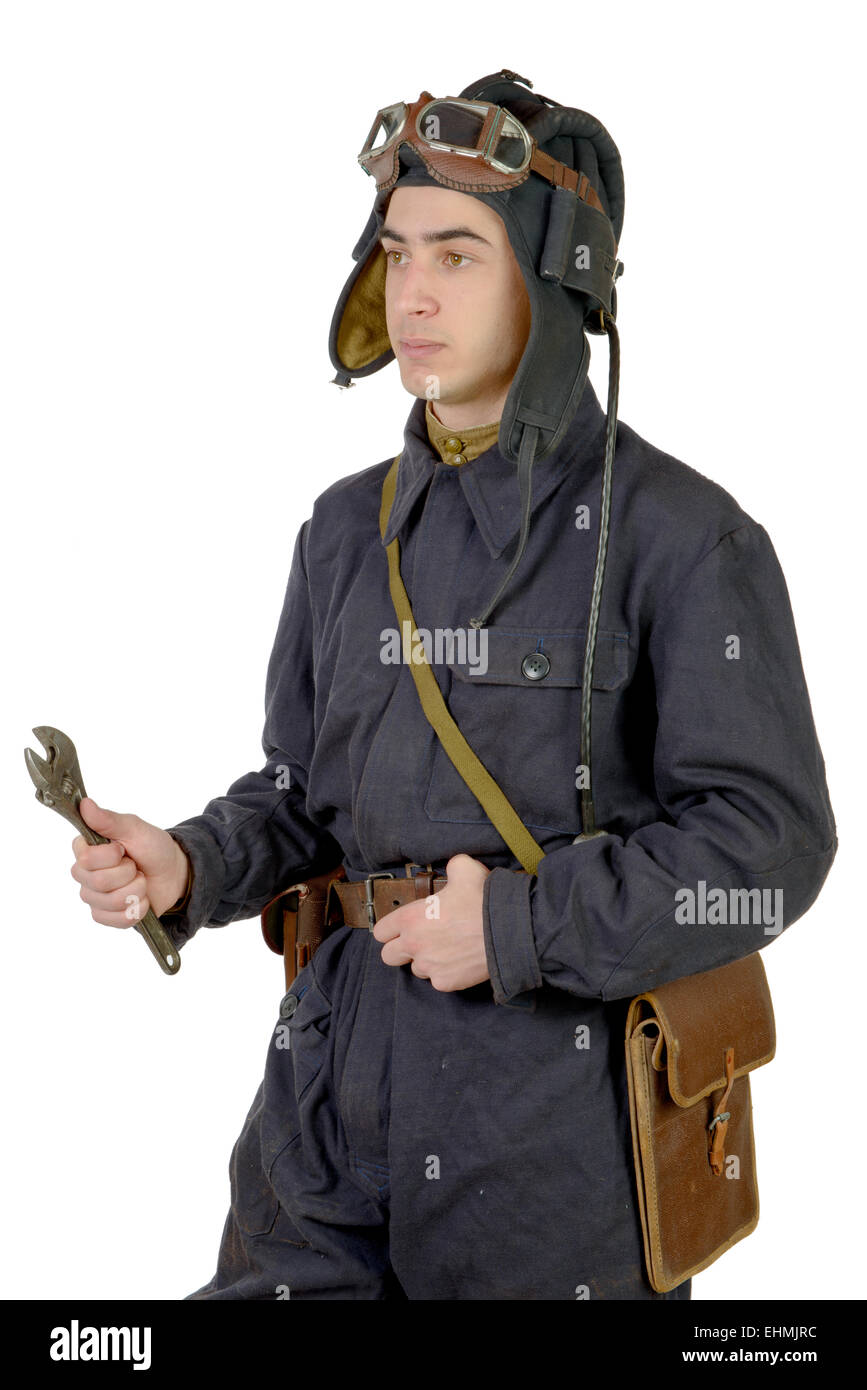 soviet tank driver with wrench on the white background Stock Photo - Alamy