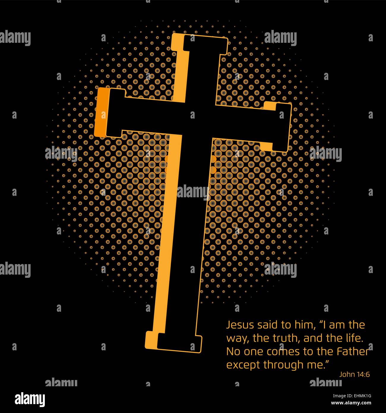 A golden Crucifix with a halftone screen effect in the back symbolizing ...