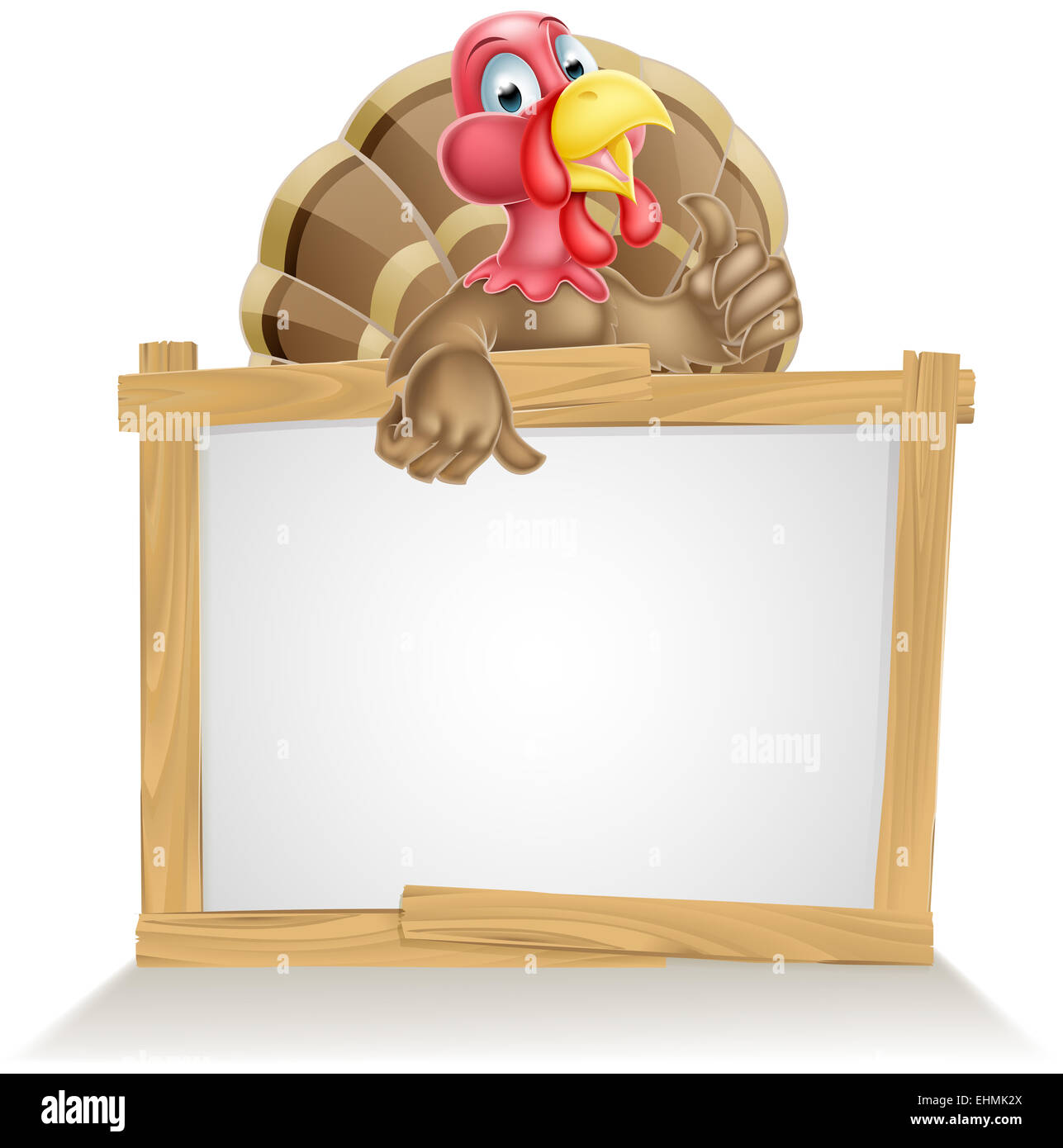 Cartoon turkey bird sign with cartoon turkey bird pointing at sign and ...