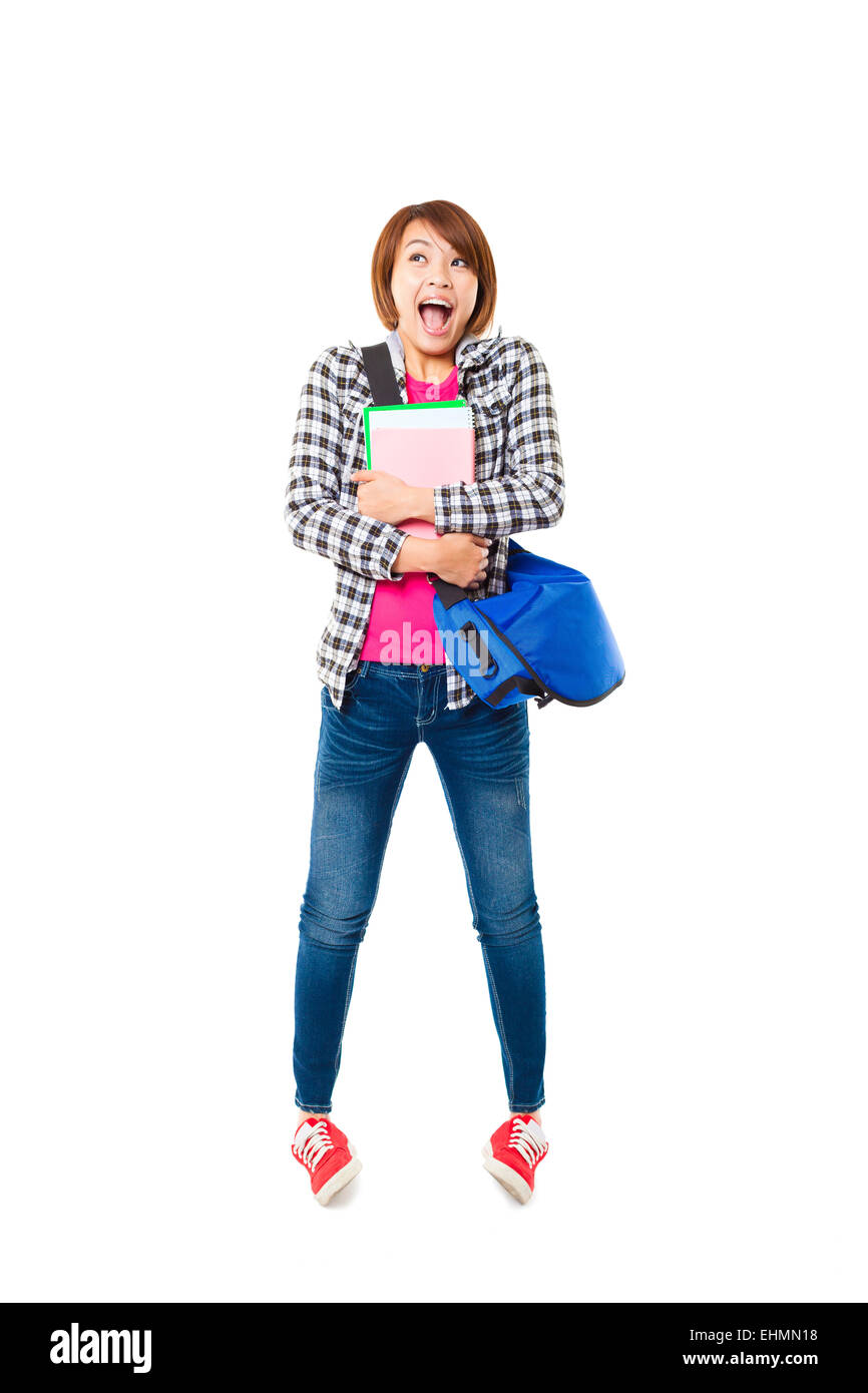 Young happy asian student with books and isolated on white Stock Photo ...