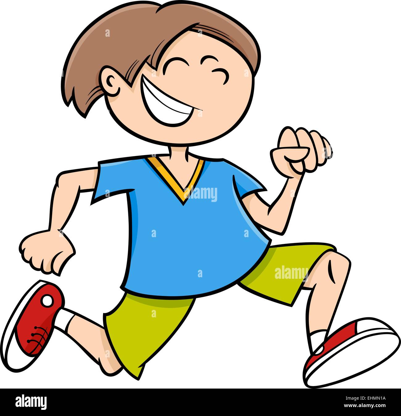 Cartoon Illustration of Happy Running Little Boy Stock Vector Image ...