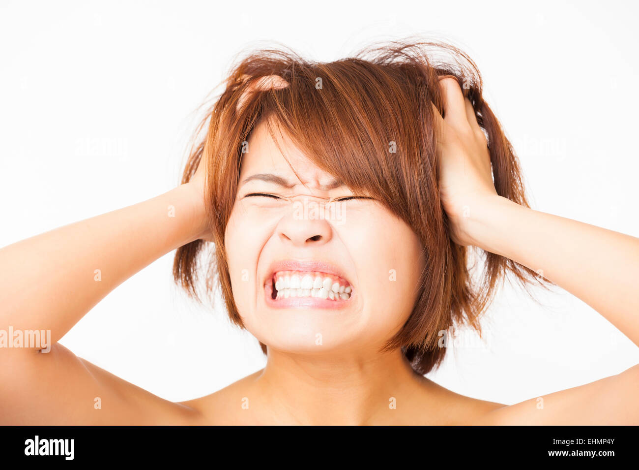 Closeup stressed young woman and yelling screaming Stock Photo - Alamy