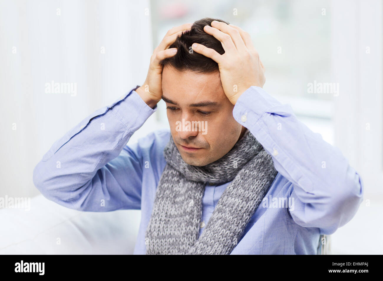 close up of ill man with flu and headache at home Stock Photo - Alamy