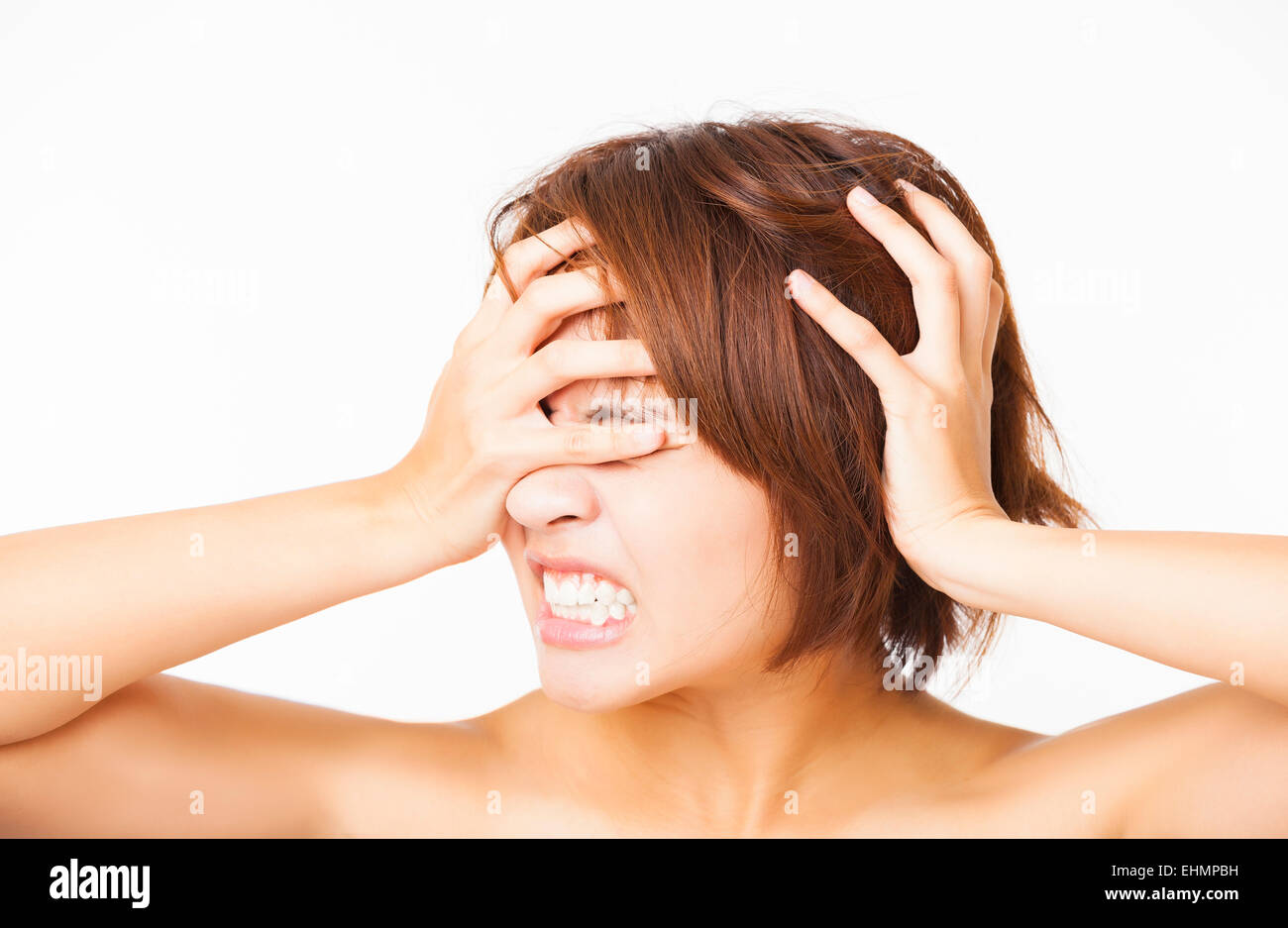 Closeup stressed young woman and yelling screaming Stock Photo - Alamy