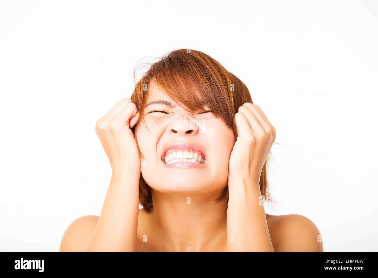 Closeup stressed young woman and yelling screaming Stock Photo - Alamy