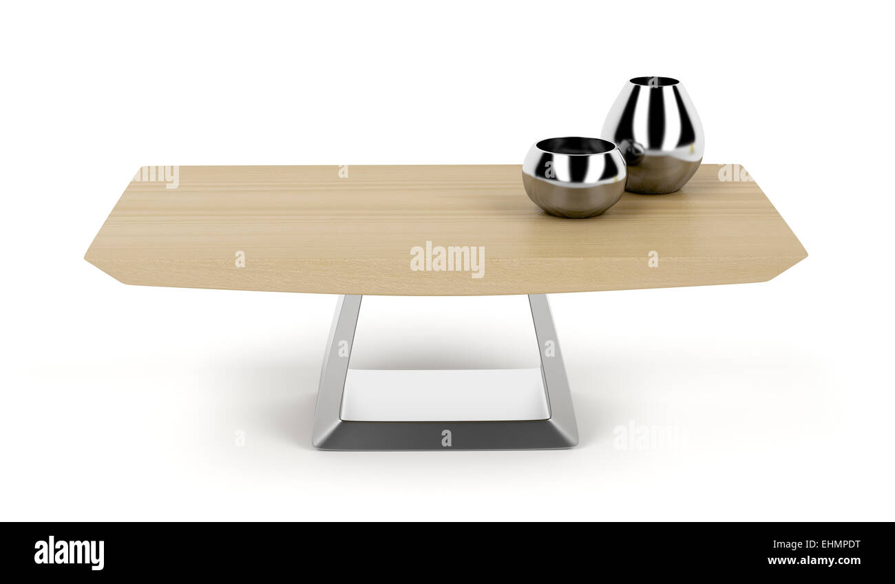 Modern wood coffee table on white background Stock Photo - Alamy