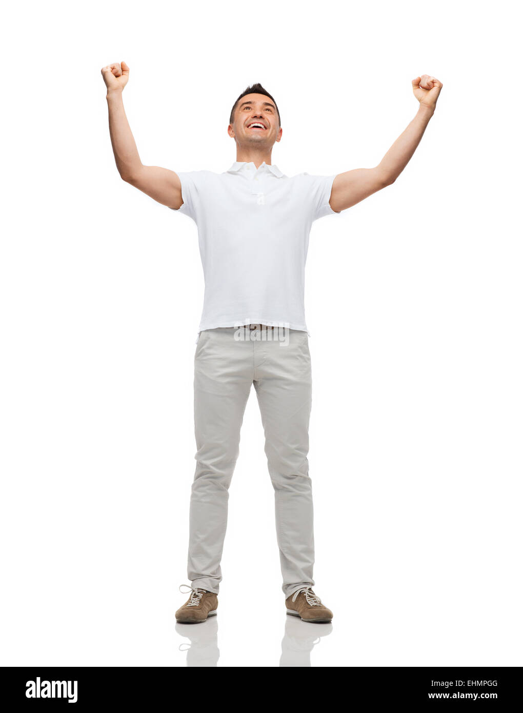 happy man with raised hands Stock Photo - Alamy