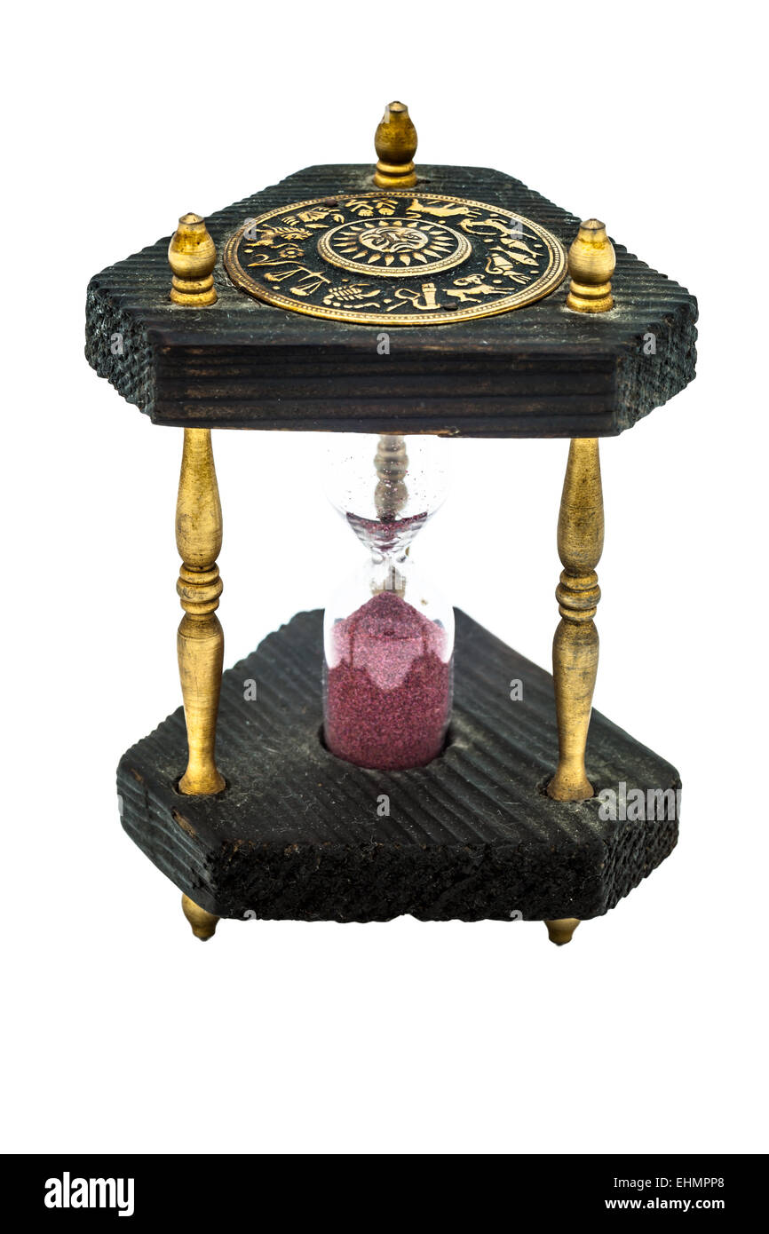 A wooden old sandglass isolated on white background Stock Photo - Alamy