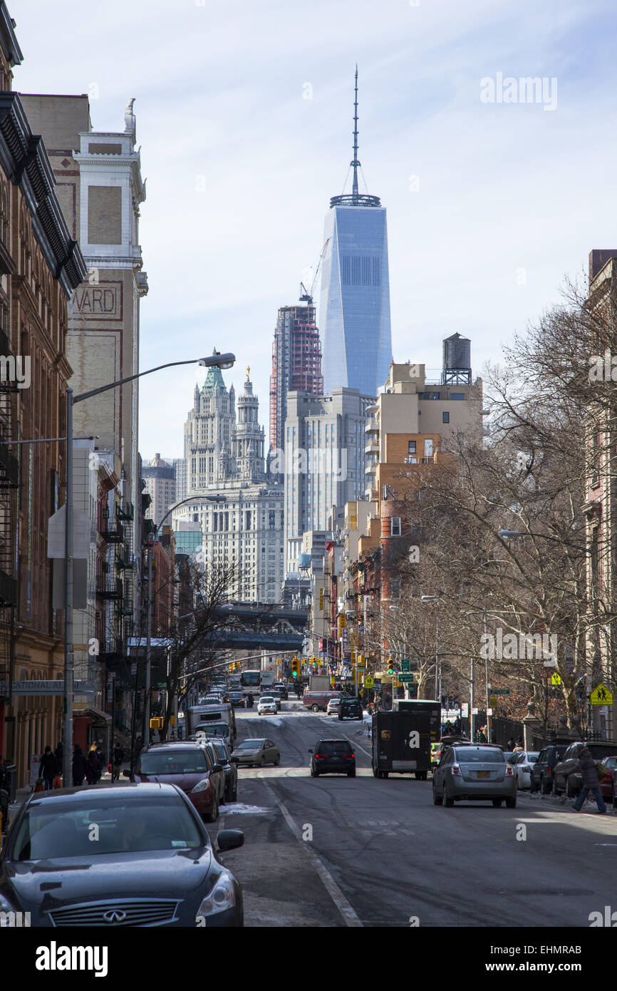 Looking down East Broadway on the lower east side with the Freedom ...
