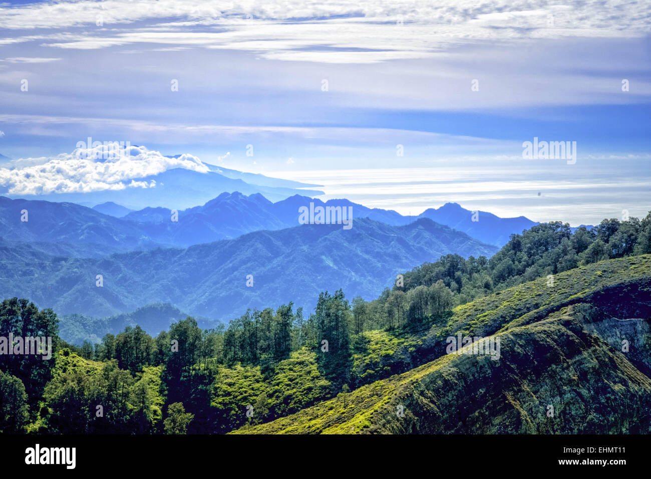 View of the island of Flores, Indonesia showing the mountains go into ...