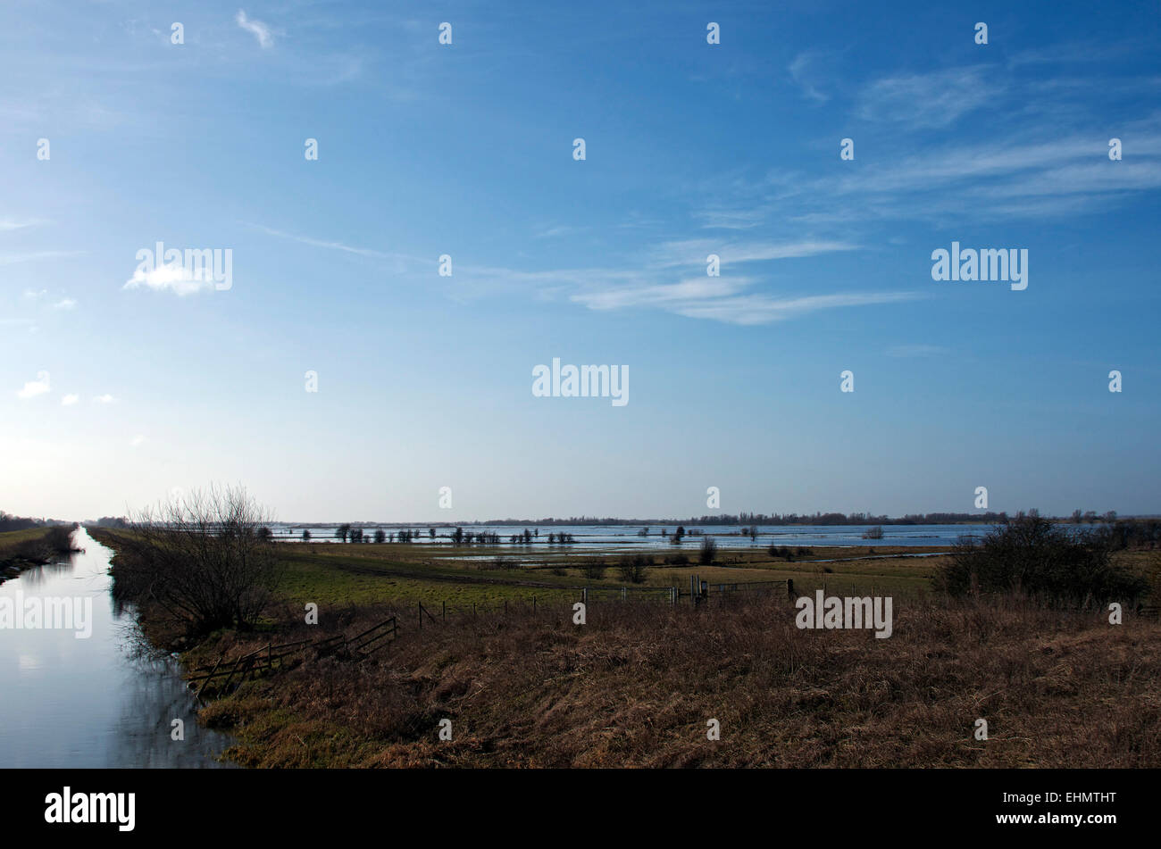 Central flood land on Fens. Bedford River flood control system Stock ...