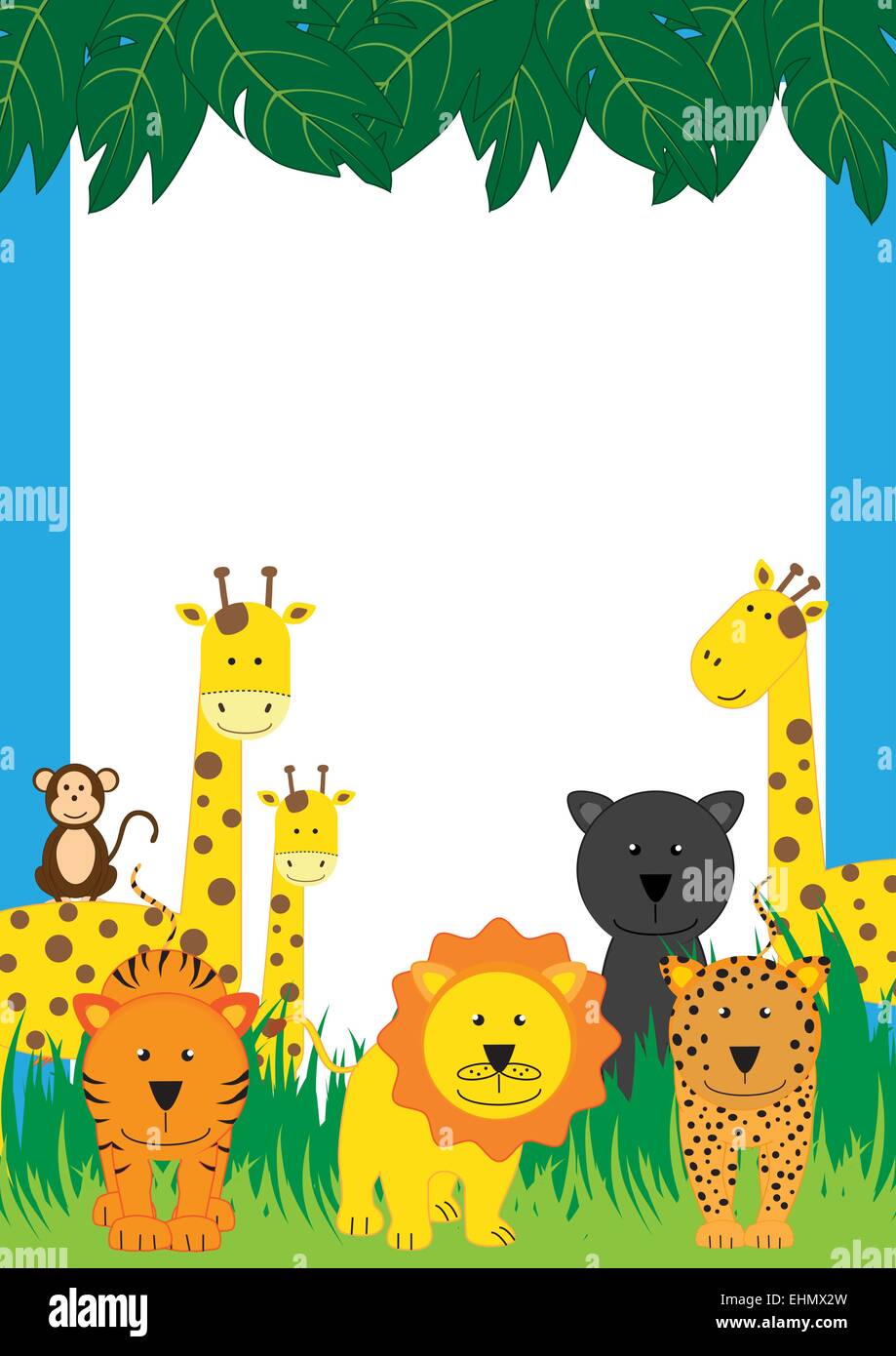 Cute, abstract frame with cheerful tropical animals Stock Vector Image ...