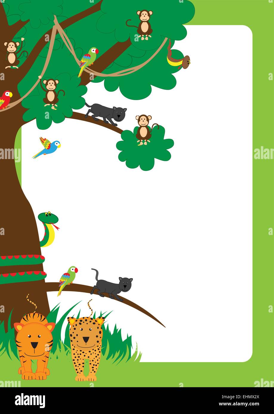 Cute, abstract frame with cheerful tropical animals Stock Vector Image ...