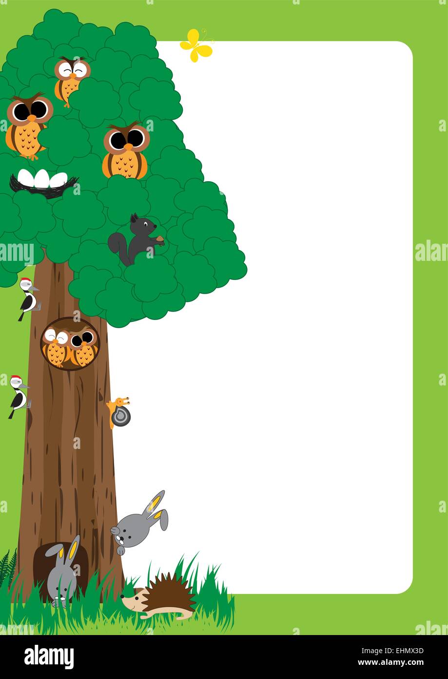 Cute, abstract frame with cheerful forest animals Stock Vector Image ...