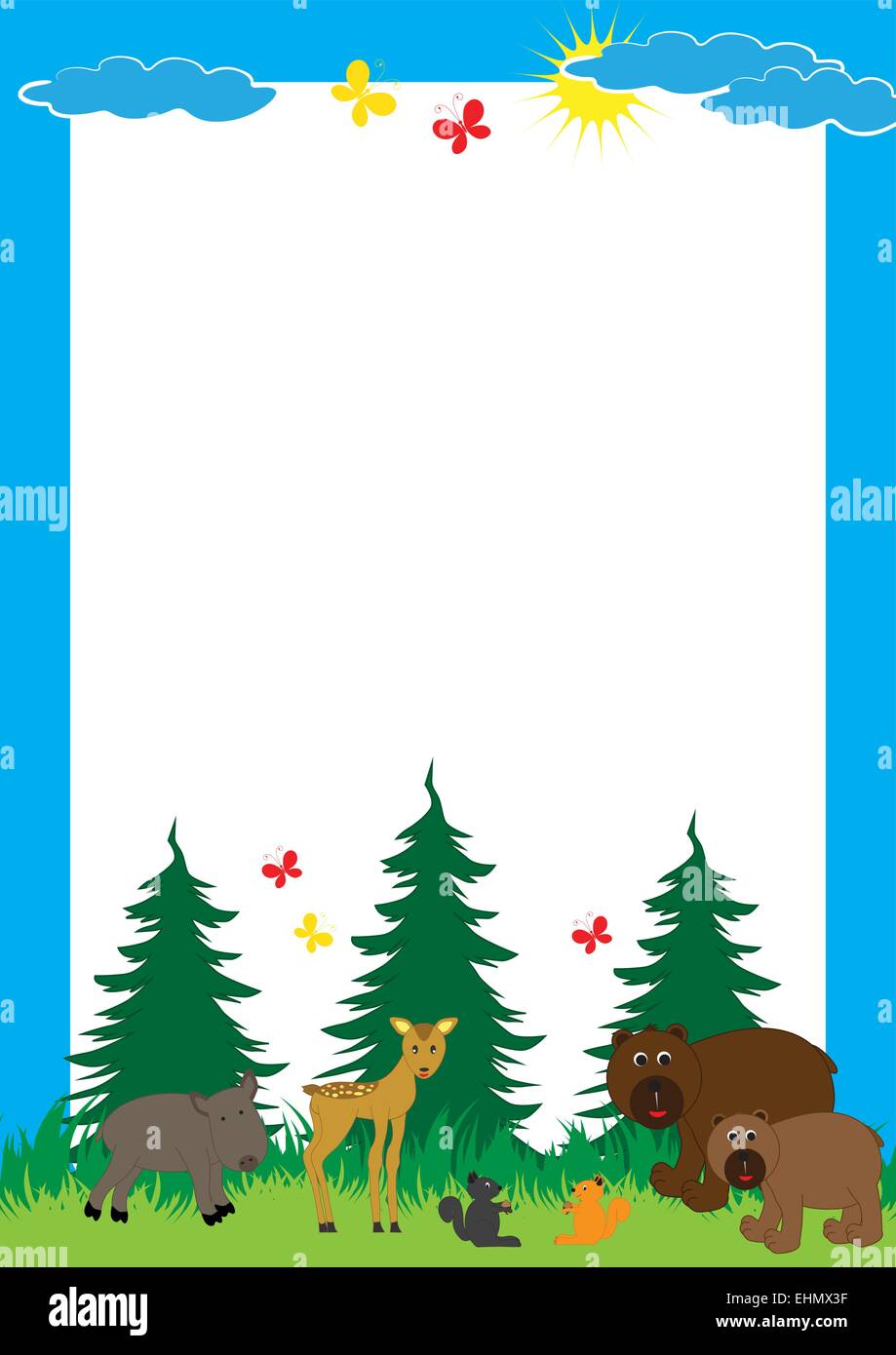 Cute, abstract frame with cheerful forest animals Stock Vector Image ...