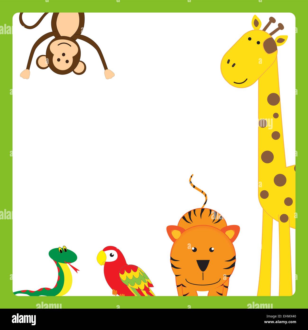 Cute, abstract frame with cheerful tropical animals Stock Vector Image ...