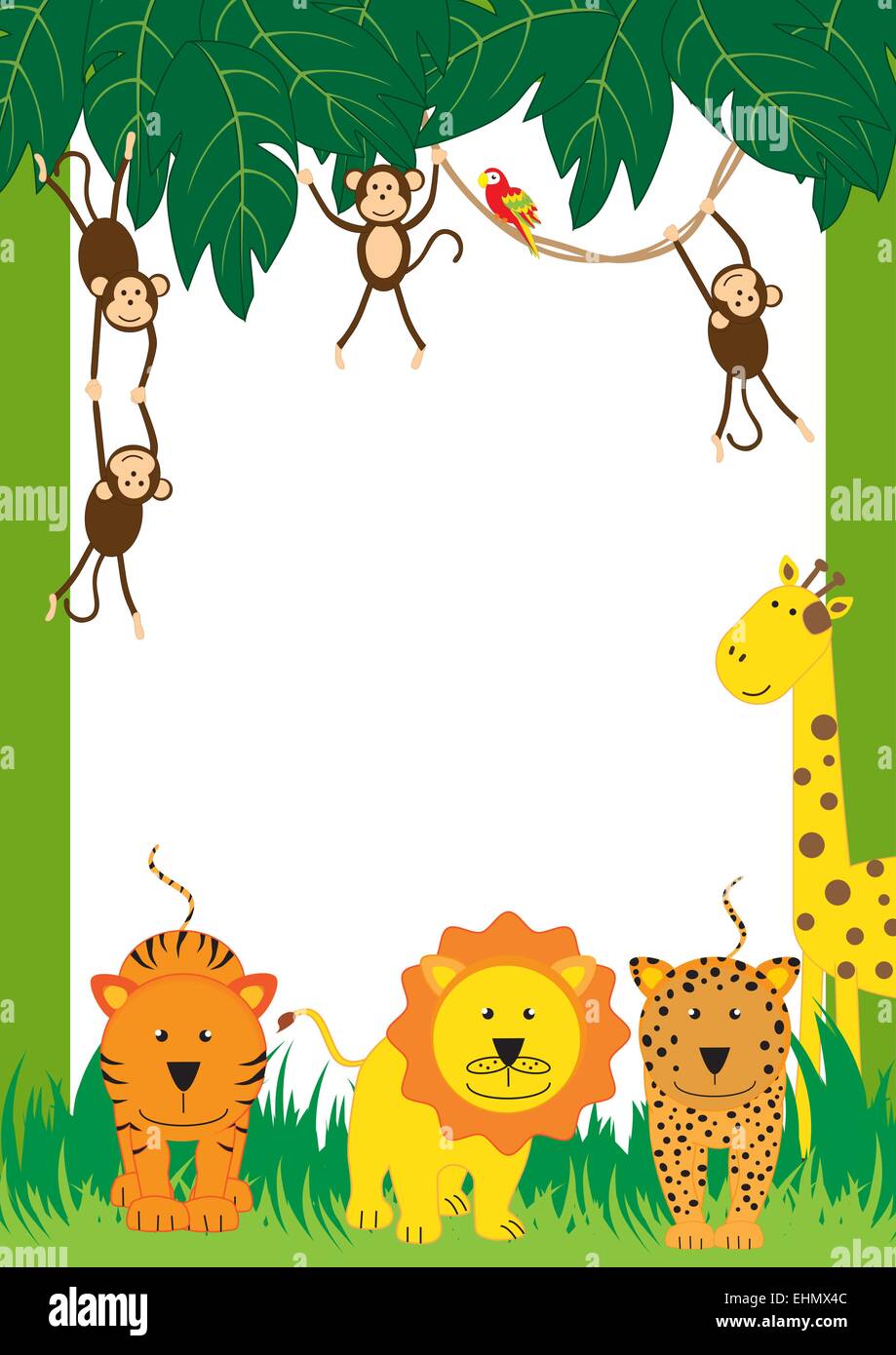 Cute, abstract frame with cheerful tropical animals Stock Vector Image ...